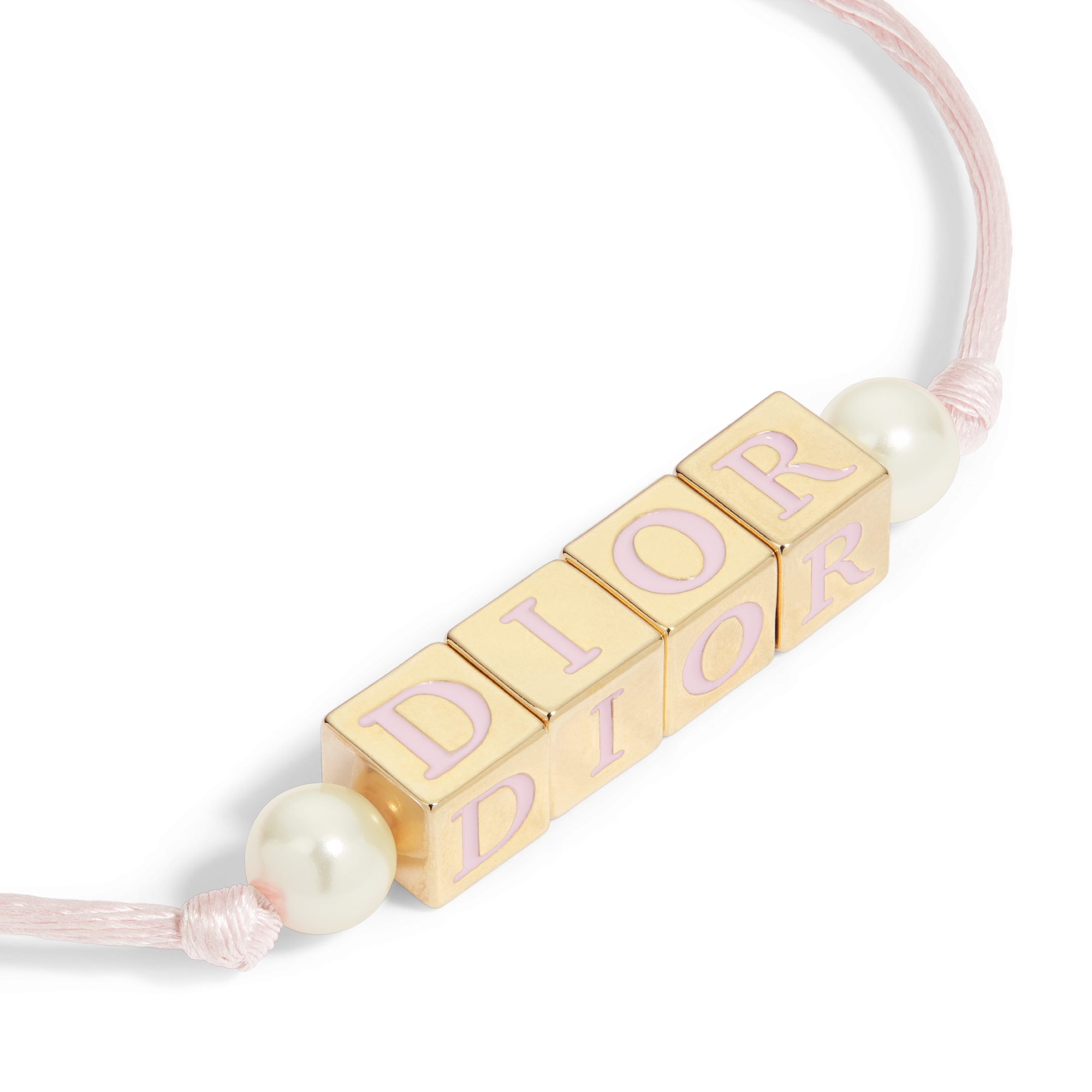 D-Dice Bracelet Pale Pink Cotton and Lacquer with Gold-Finish Metal and ...