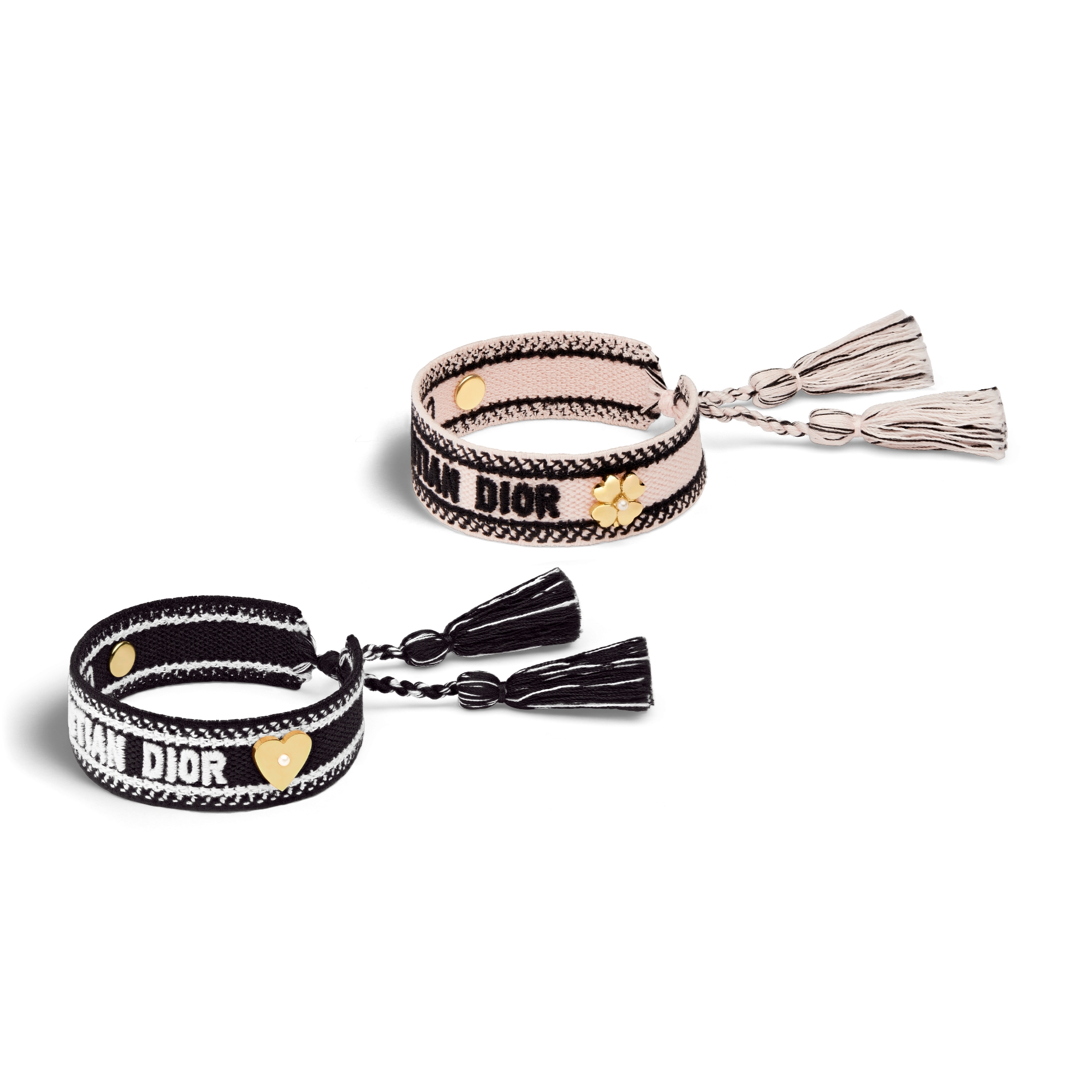 Christian Dior Bracelet Set Black and Pale Pink Cotton with Gold-Finish ...