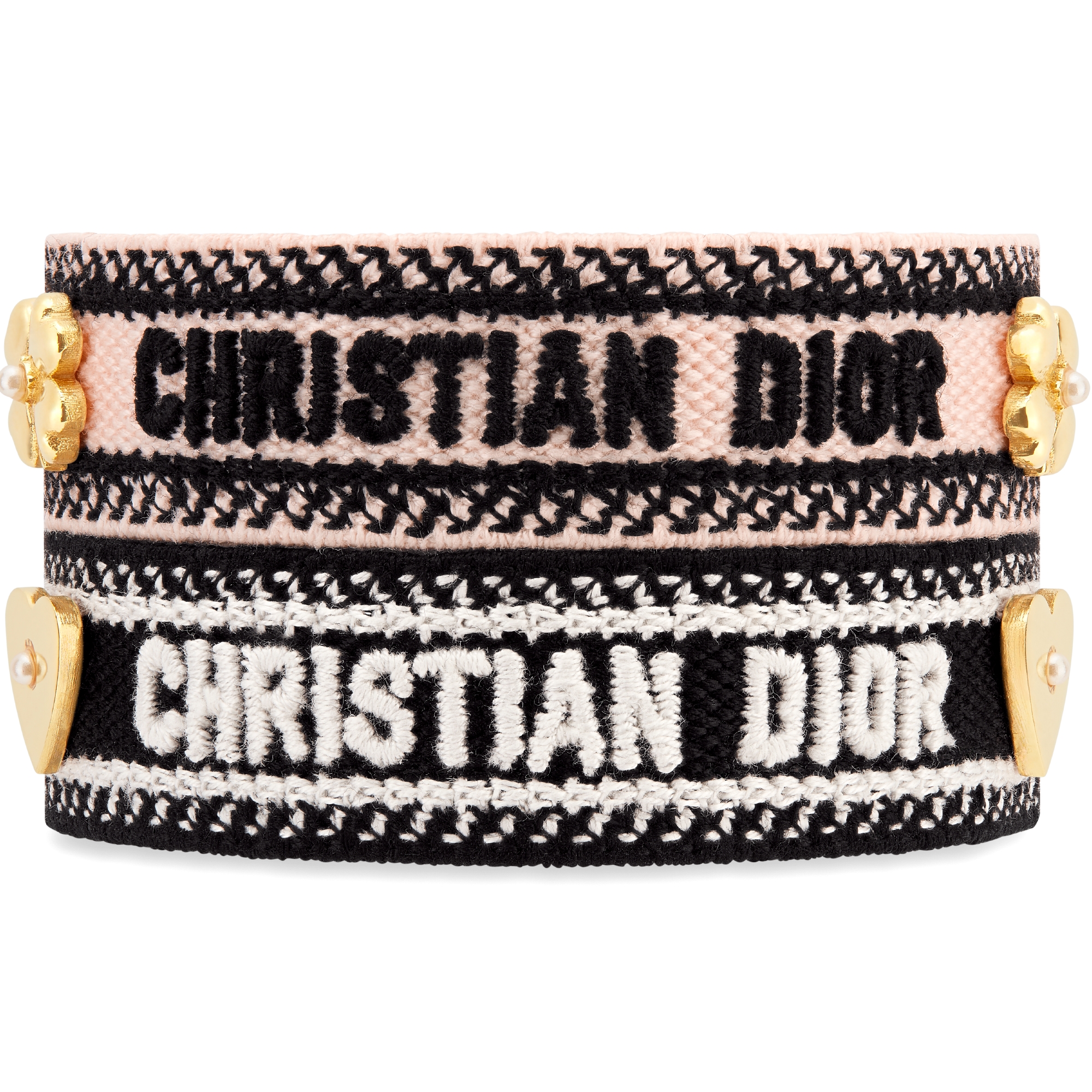 Christian Dior Bracelet Set Black and Pale Pink Cotton with Gold-Finish ...