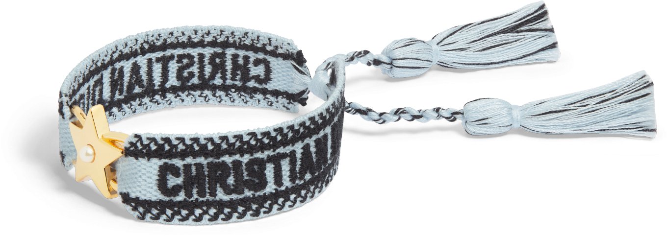 Bracciale Christian Dior Cotone celeste, metallo con finitura color oro e perla in resina bianca ...