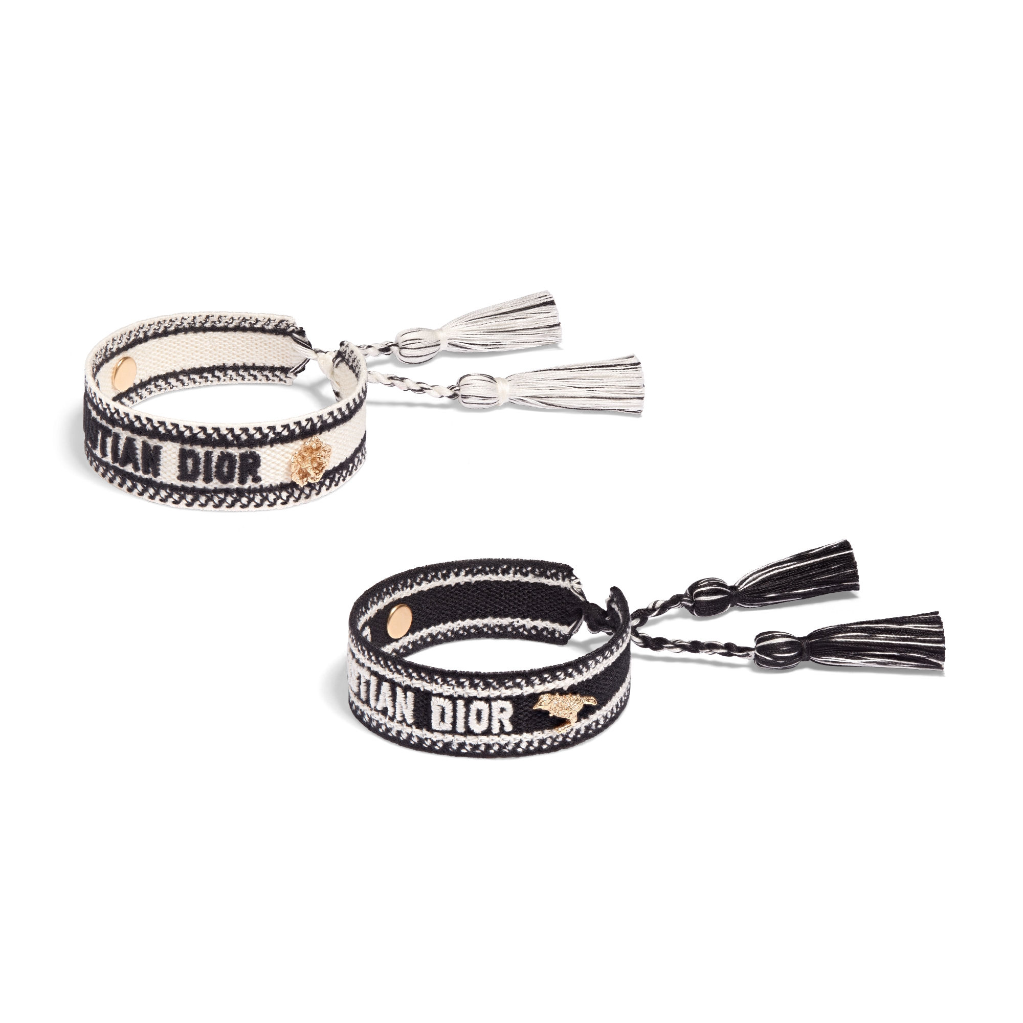 Christian Dior Bracelet Set Black and White Cotton with Gold-Finish ...