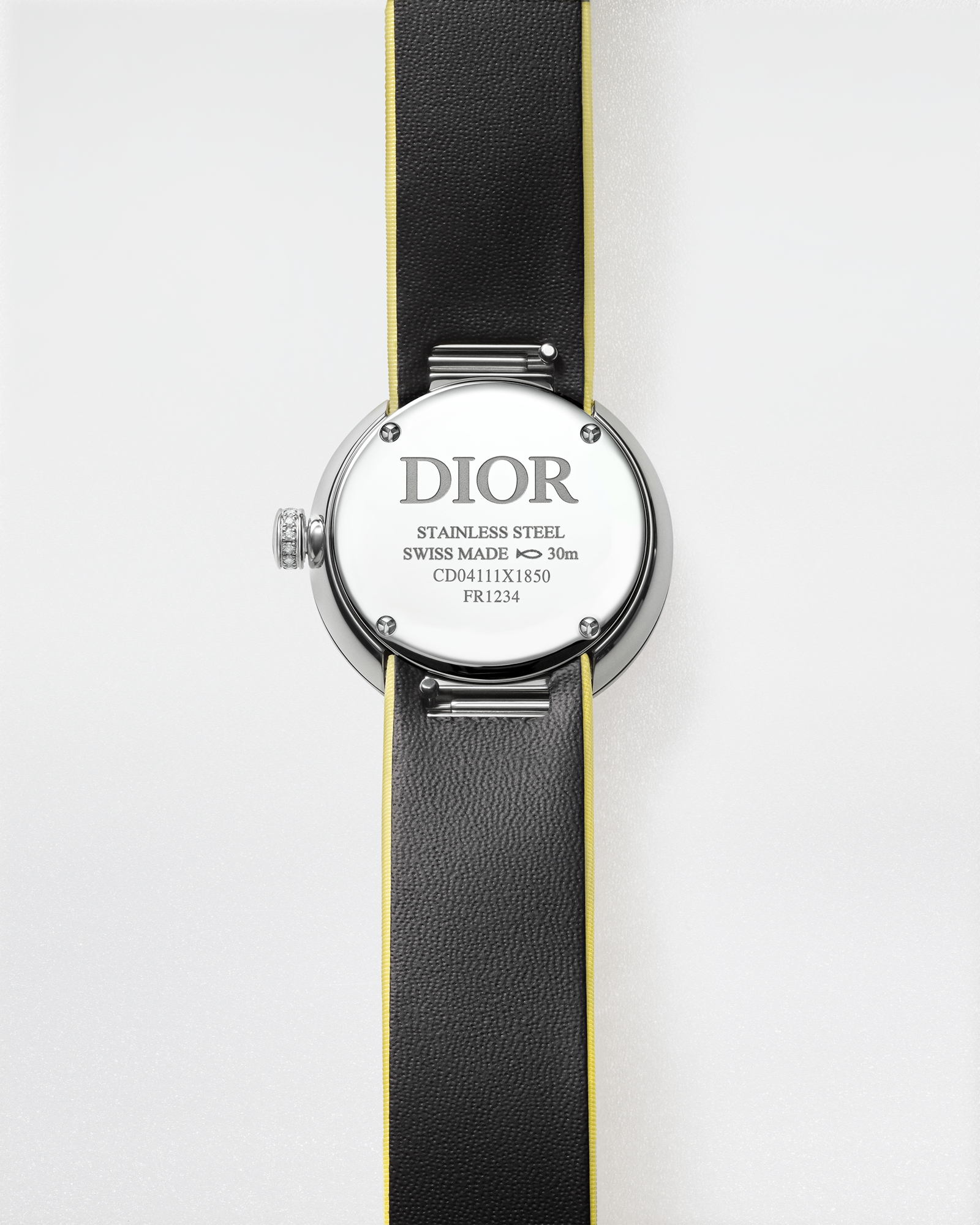 La D de Dior Ø 25 MM, Steel, Diamonds and Yellow Mother-of-Pearl | DIOR