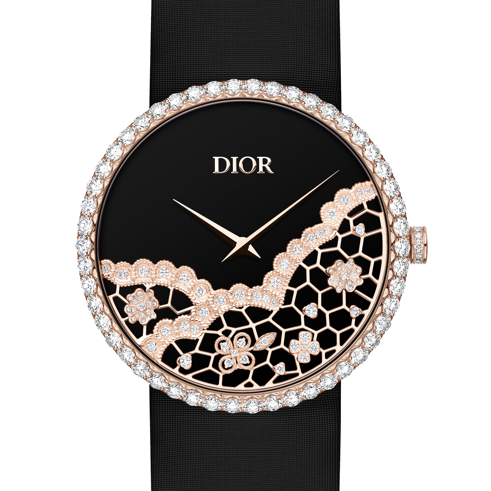 La D de Dior Archi Dior Ø 38 mm, ouro rosa, ônix e diamantes | DIOR