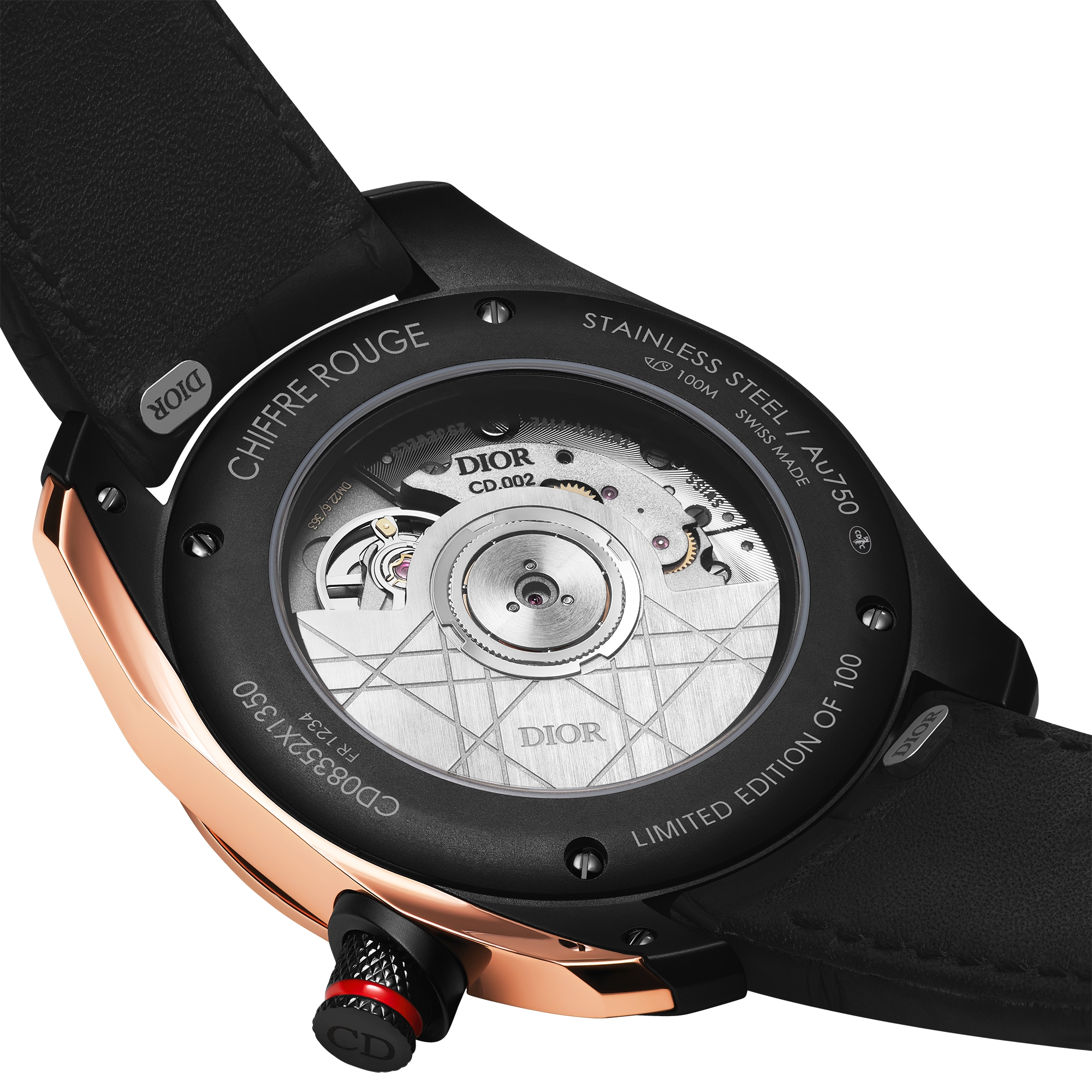 Chiffre Rouge Black Ultramatte Rainbow 시계 Ø38mm 오토매틱, 블랙 울트라 매트 스틸 & 핑크 ...