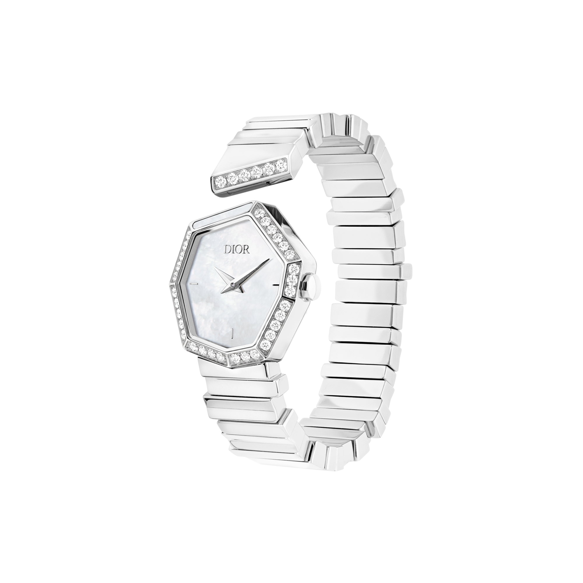 GEM DIOR Ø 27 mm, acier, nacre et diamants | DIOR
