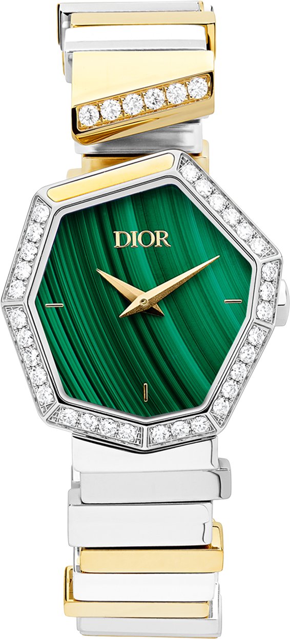 GEM DIOR Ø 27 mm, acero, oro amarillo, malaquita y diamantes | DIOR