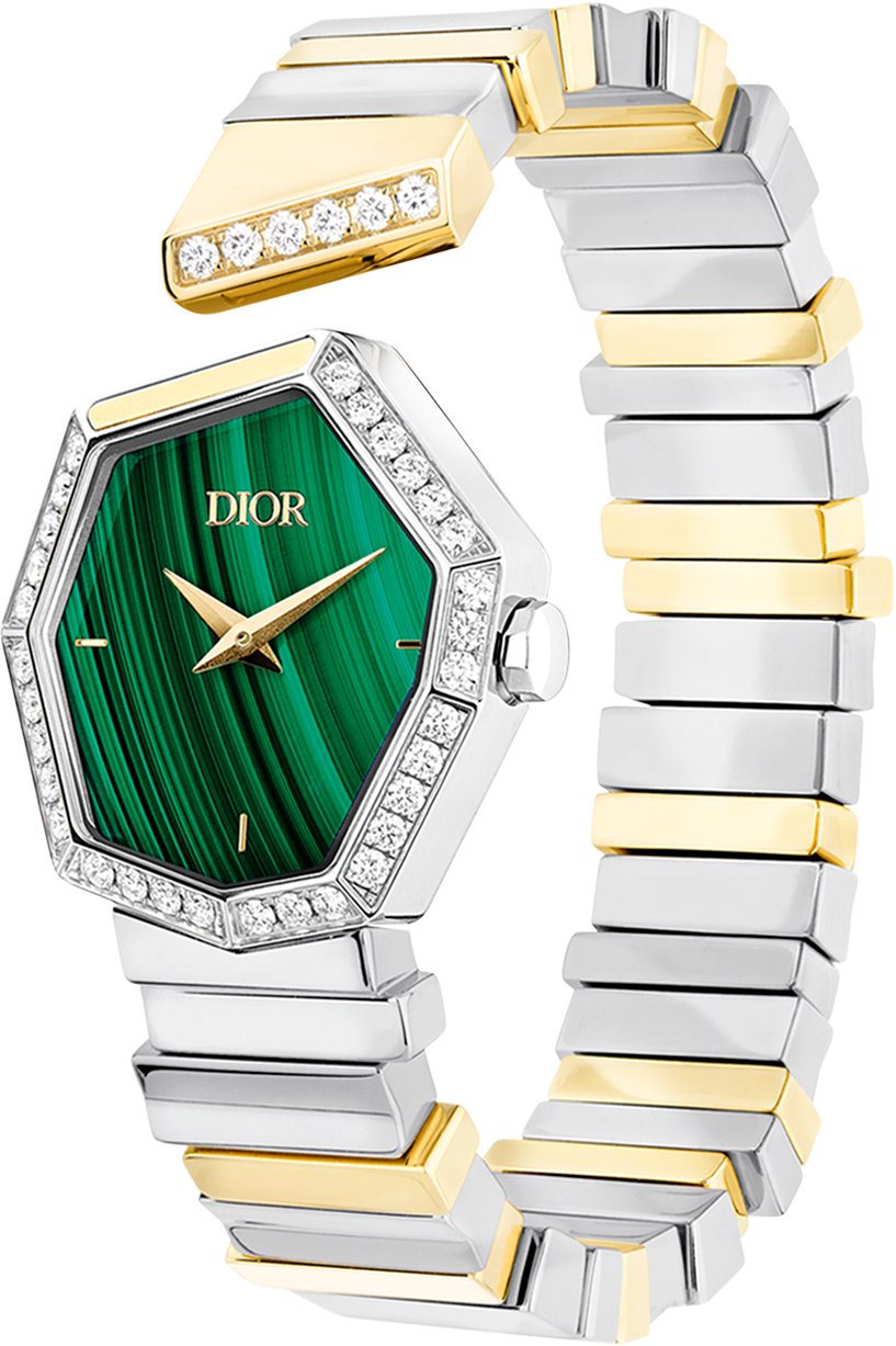 GEM DIOR Ø 27 mm, Steel, Yellow Gold, Malachite and Diamonds | DIOR