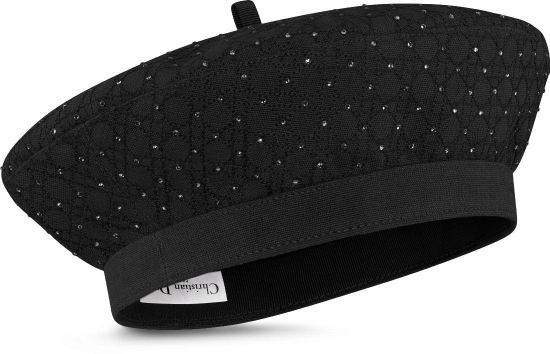 Dior Arty-baret met Cannage-motief Zwart katoen en zilverkleurig stras ...