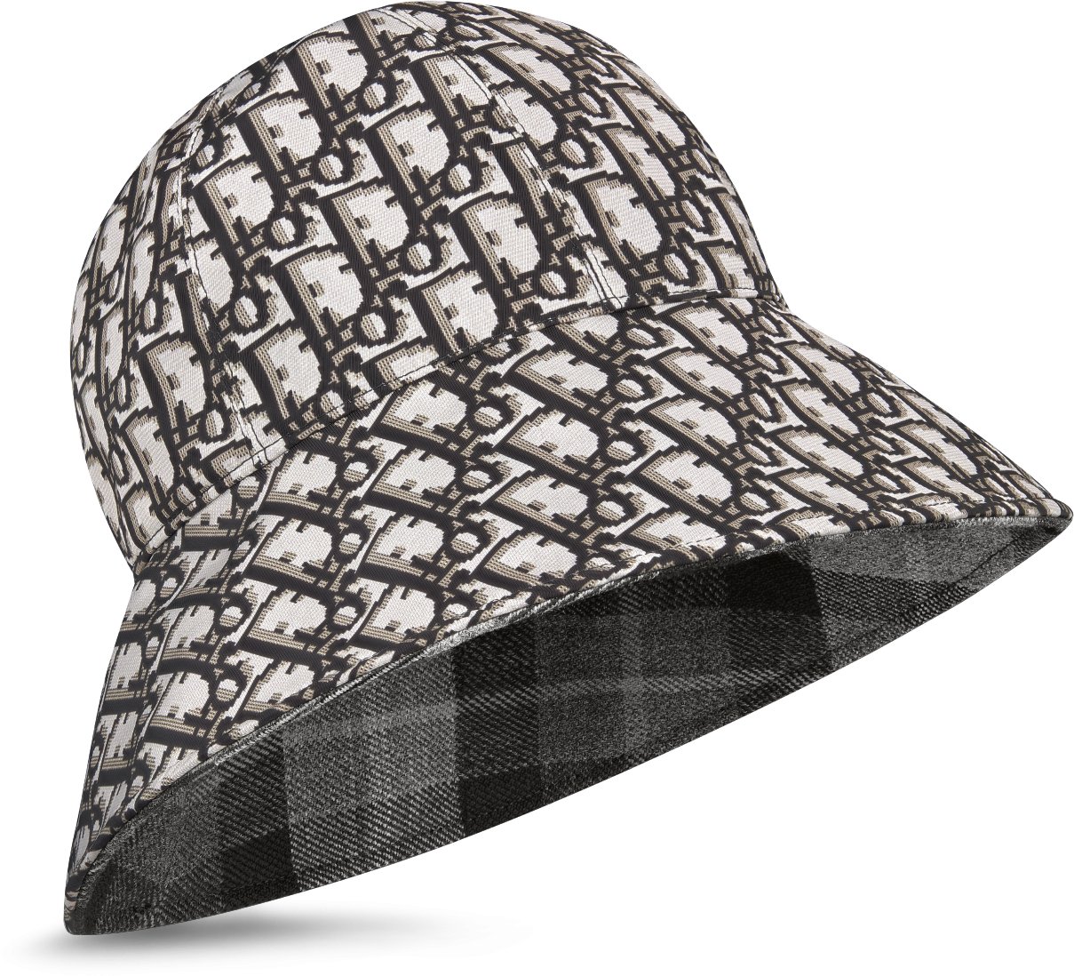 D-Tulipe Check'n'Dior Large-Brim Reversible Cloche Black and Gray ...
