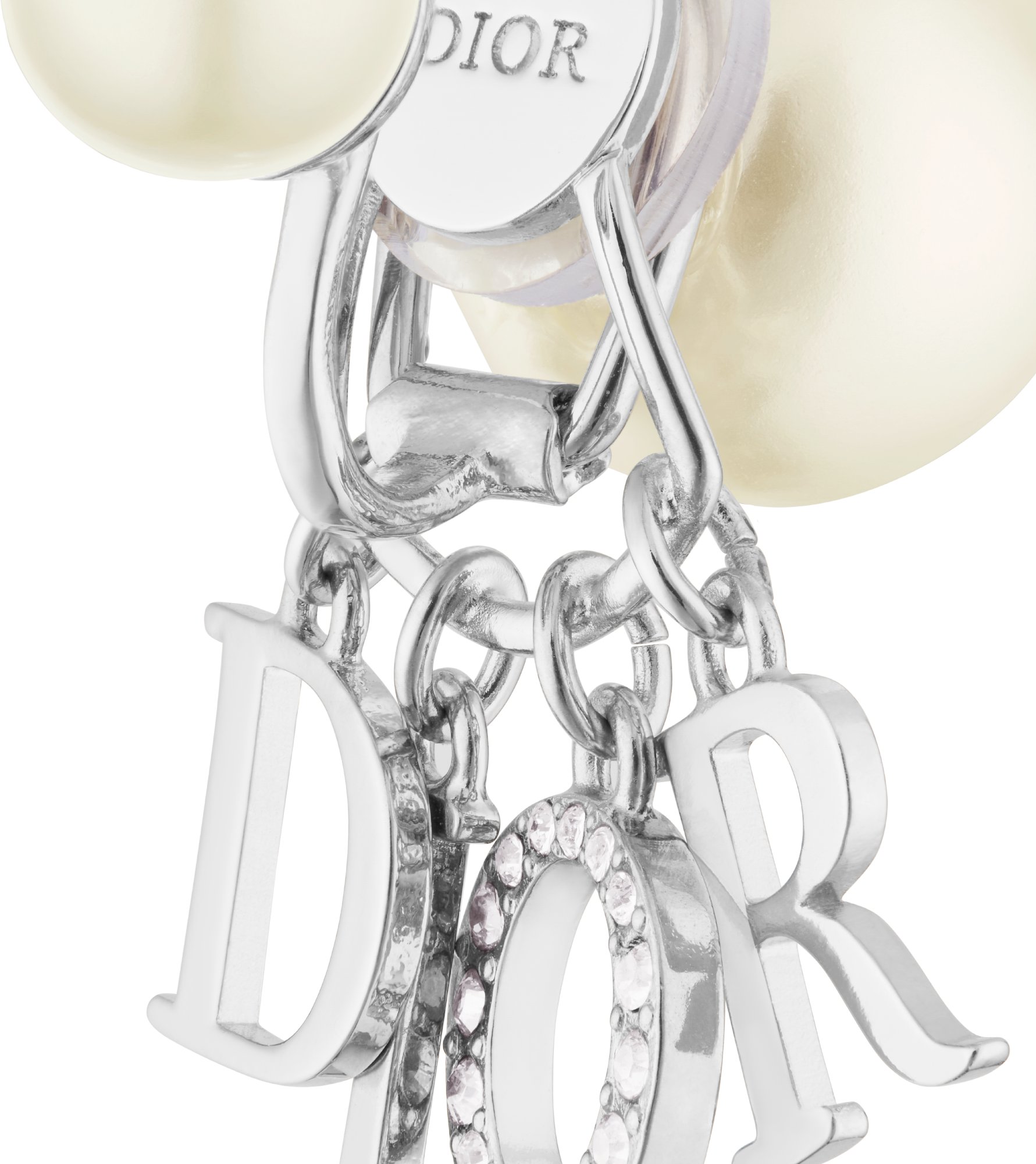Dior Tribales 클립 귀걸이 실버 피니시 메탈 And 화이트 레진 진주 화이트 크리스탈 Dior