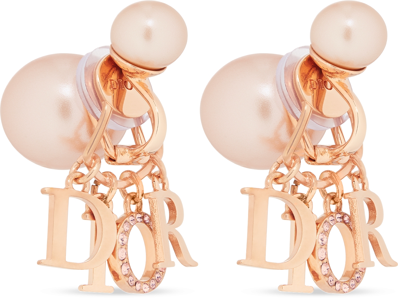 ต่างหูหนีบ Dior Tribales โลหะเคลือบทอง ไข่มุกเรซินสีขาว และคริสตัลสีขาว ...