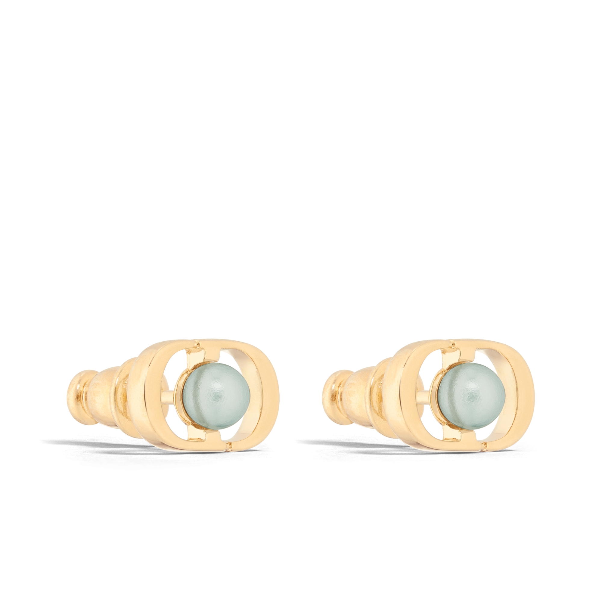 Petit CD Jolie Mini Stud Earrings Gold-Finish Metal and Pistachio Green Resin Pearls | DIOR