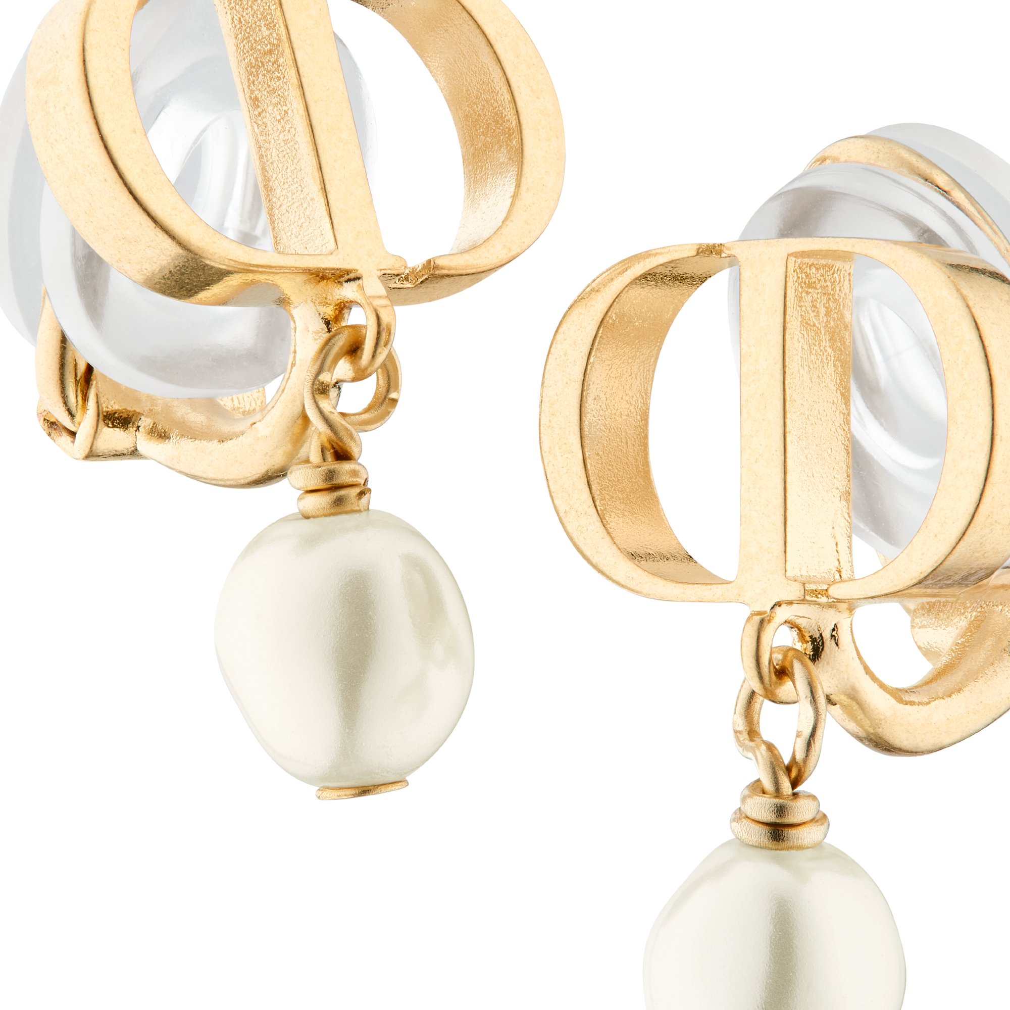 Petit CD Clip-On Earrings Gold-Finish Metal and White Resin Pearls | DIOR
