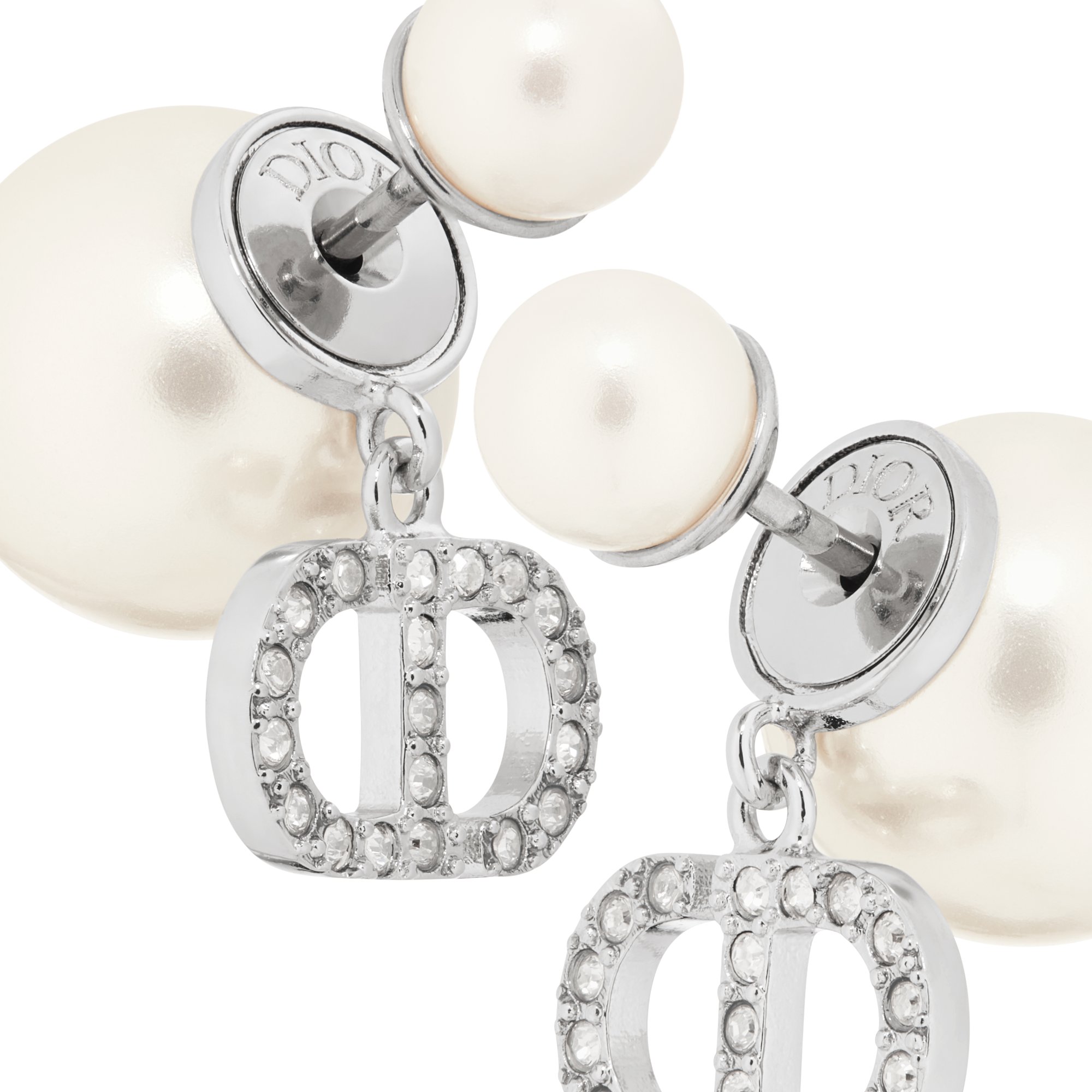 Dior Tribales Earrings Silver-Finish Metal with White Resin Pearls and Silver-Tone Crystals | DIOR