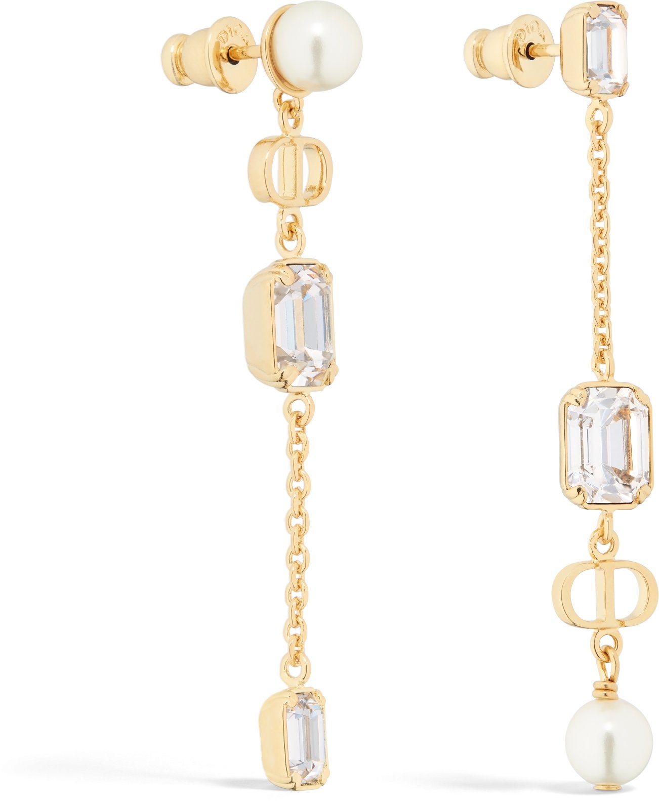 Petit CD Earrings Gold-Finish Metal with White Resin Pearls and Silver ...