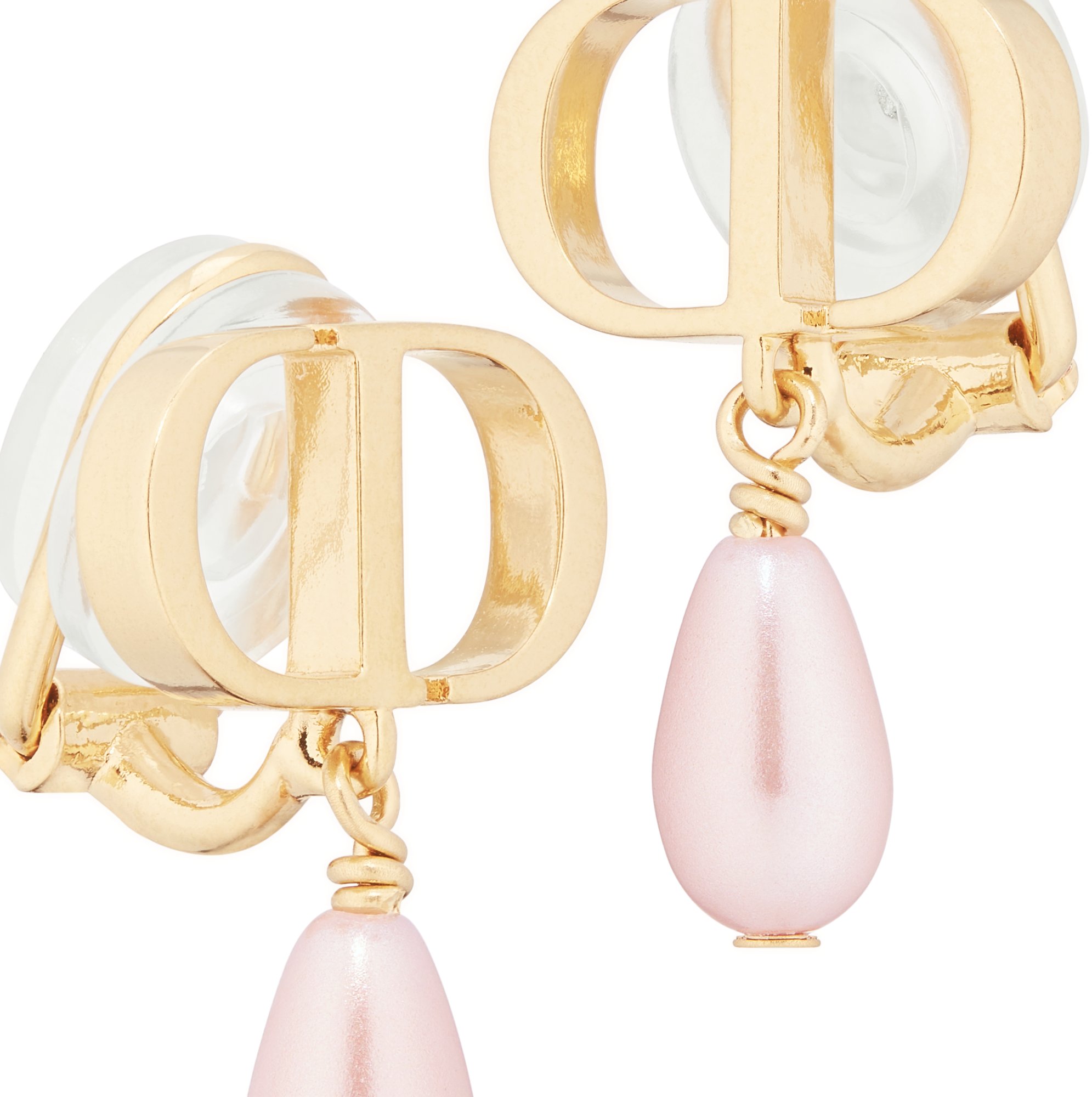 Petit CD Clip-On Earrings Gold-Finish Metal and Iridescent Pink Resin ...