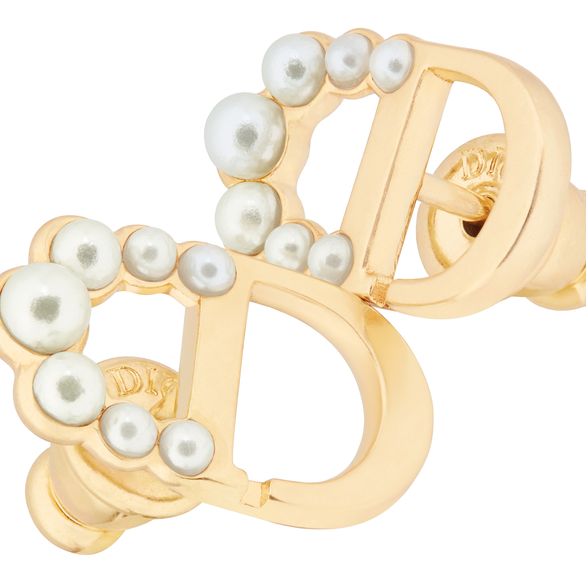 Petit CD Mini Stud Earrings Gold-Finish Metal and White Resin Pearls | DIOR