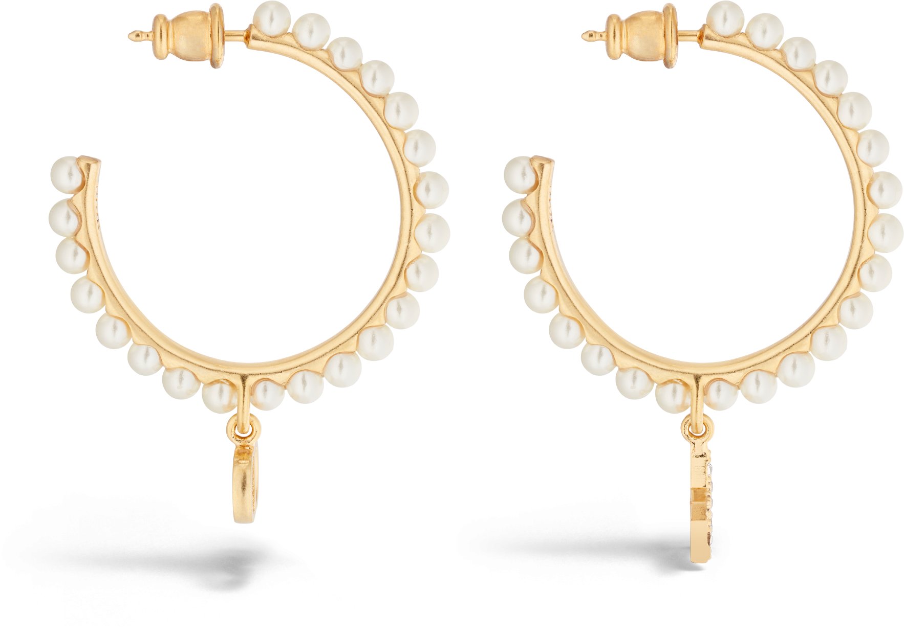 Petit CD Earrings Gold-Finish Metal with White Resin Pearls and Silver ...