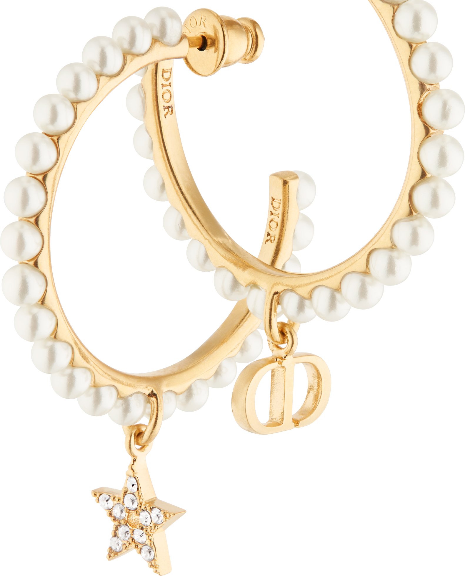 Petit CD Earrings Gold-Finish Metal with White Resin Pearls and Silver ...