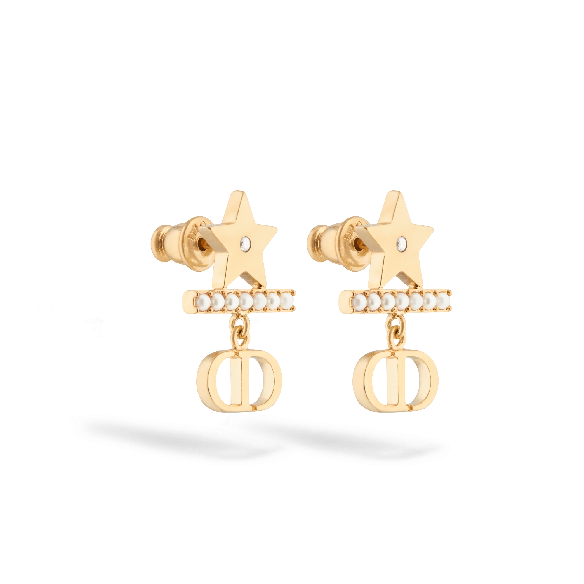 Petit CD Earrings Gold-Finish Metal with White Resin Pearls and Silver ...