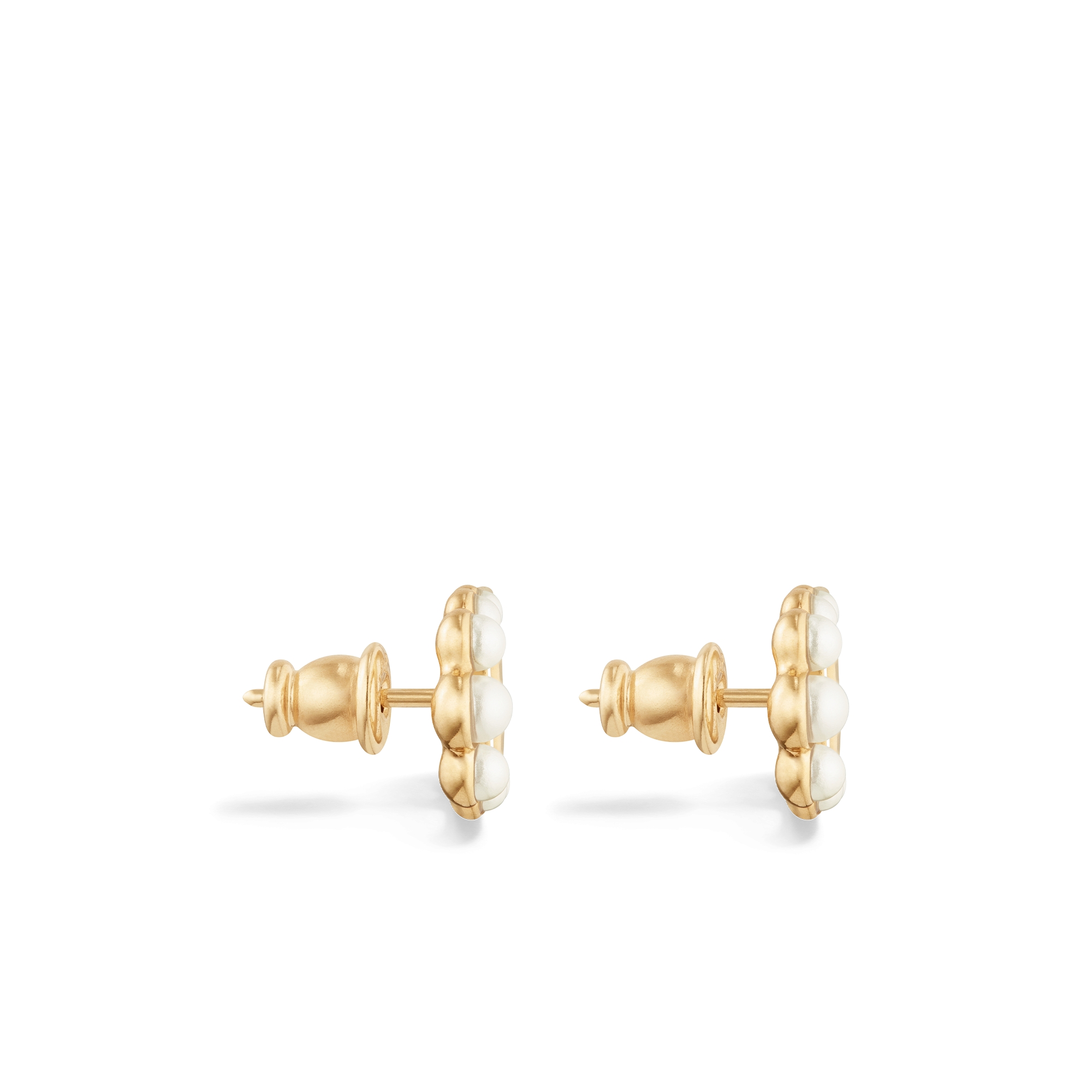 Petit CD Medium Stud Earrings Gold-Finish Metal and White Resin Pearls ...