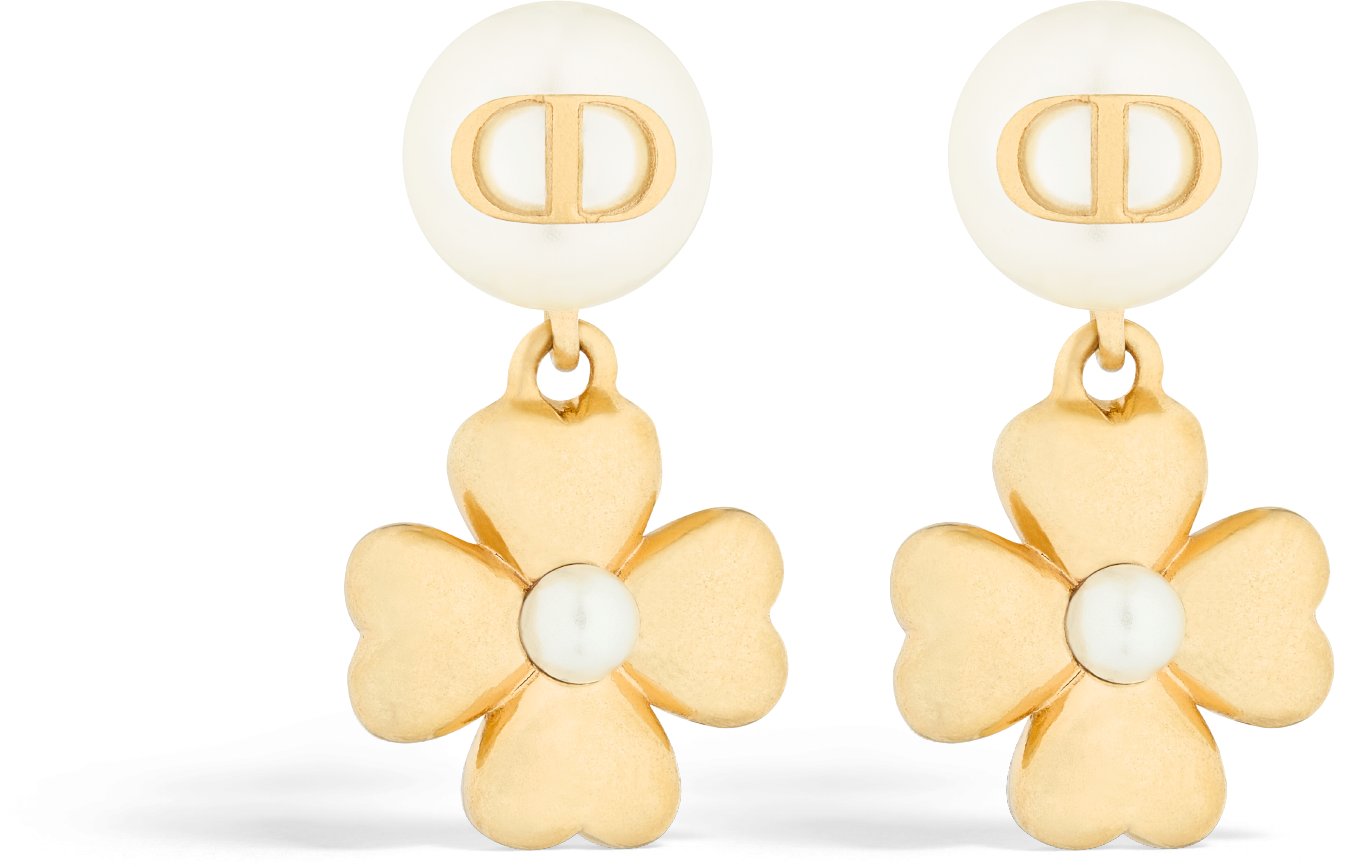 Lucky Dior Earrings Gold-Finish Metal and White Resin Pearls | DIOR