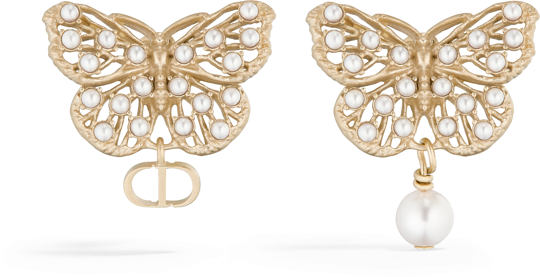 Toile de Jouy Papillon Earrings Matte Gold-Finish Metal and White Resin ...
