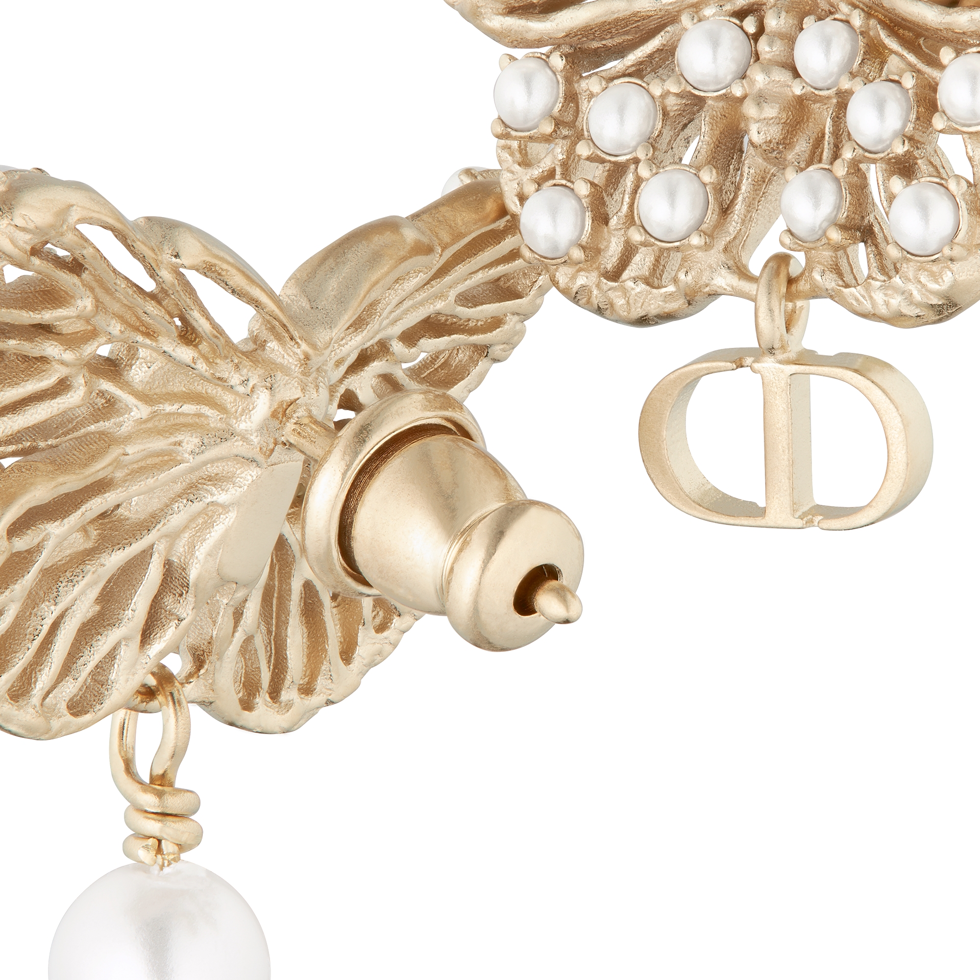Toile de Jouy Papillon Earrings Matte Gold-Finish Metal and White Resin ...