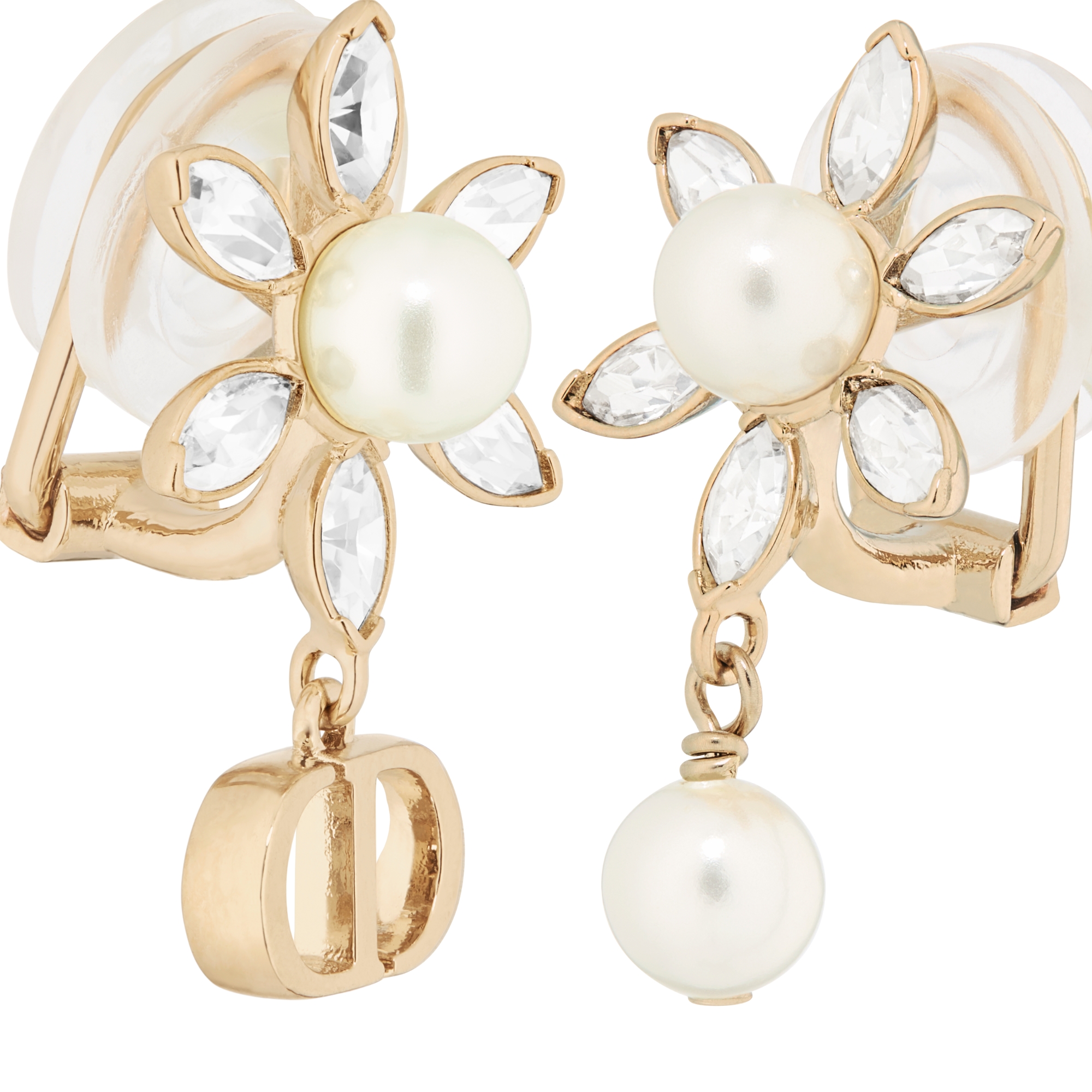 Bloom in Dior Clip-On Earrings Gold-Finish Metal with White Resin ...