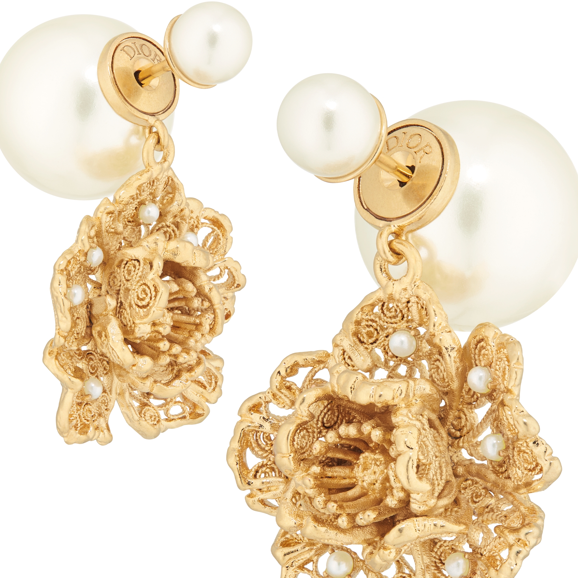 Dior Tribales Earrings Gold-Finish Metal and White Resin Pearls | DIOR