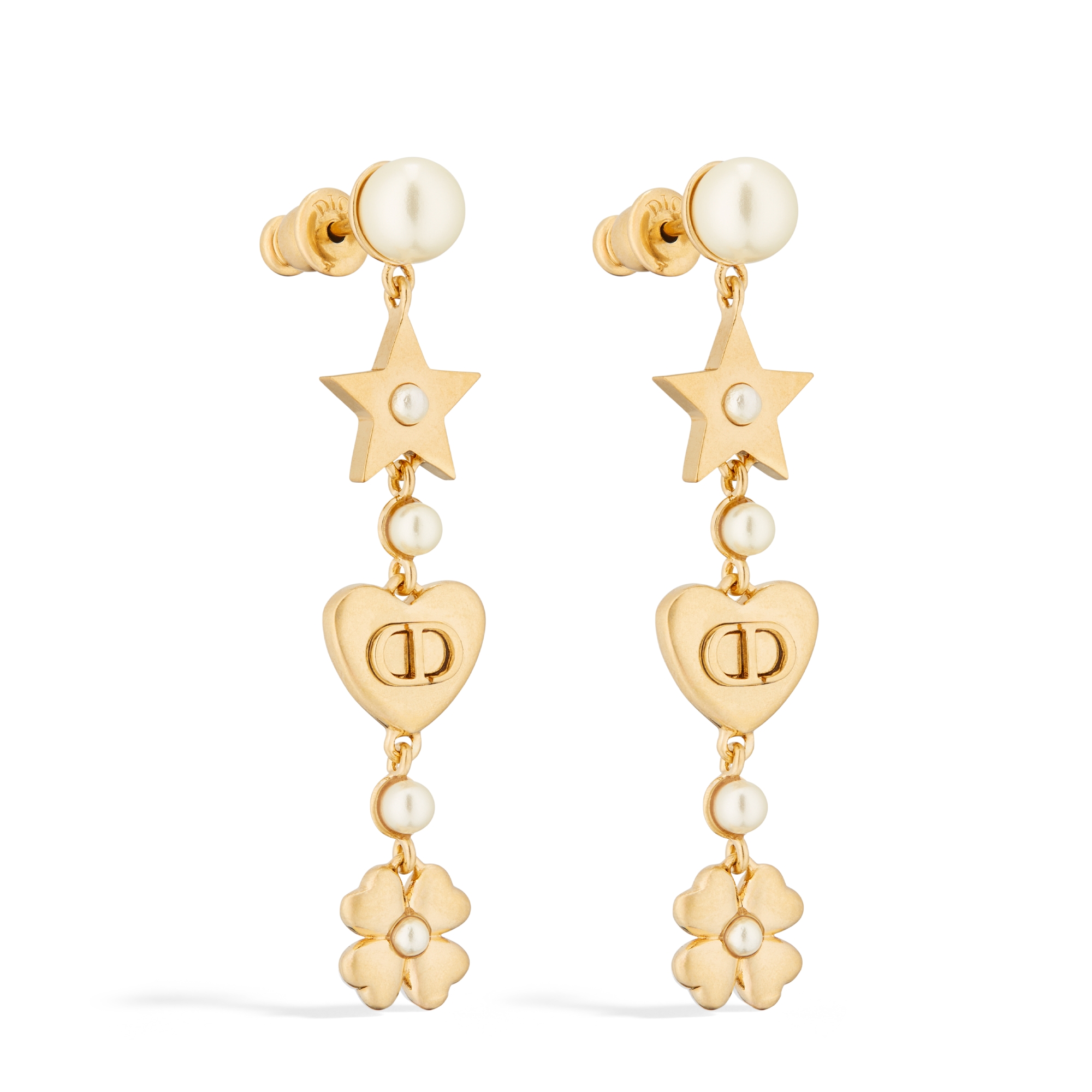 Lucky Dior Earrings Gold-Finish Metal and White Resin Pearls | DIOR
