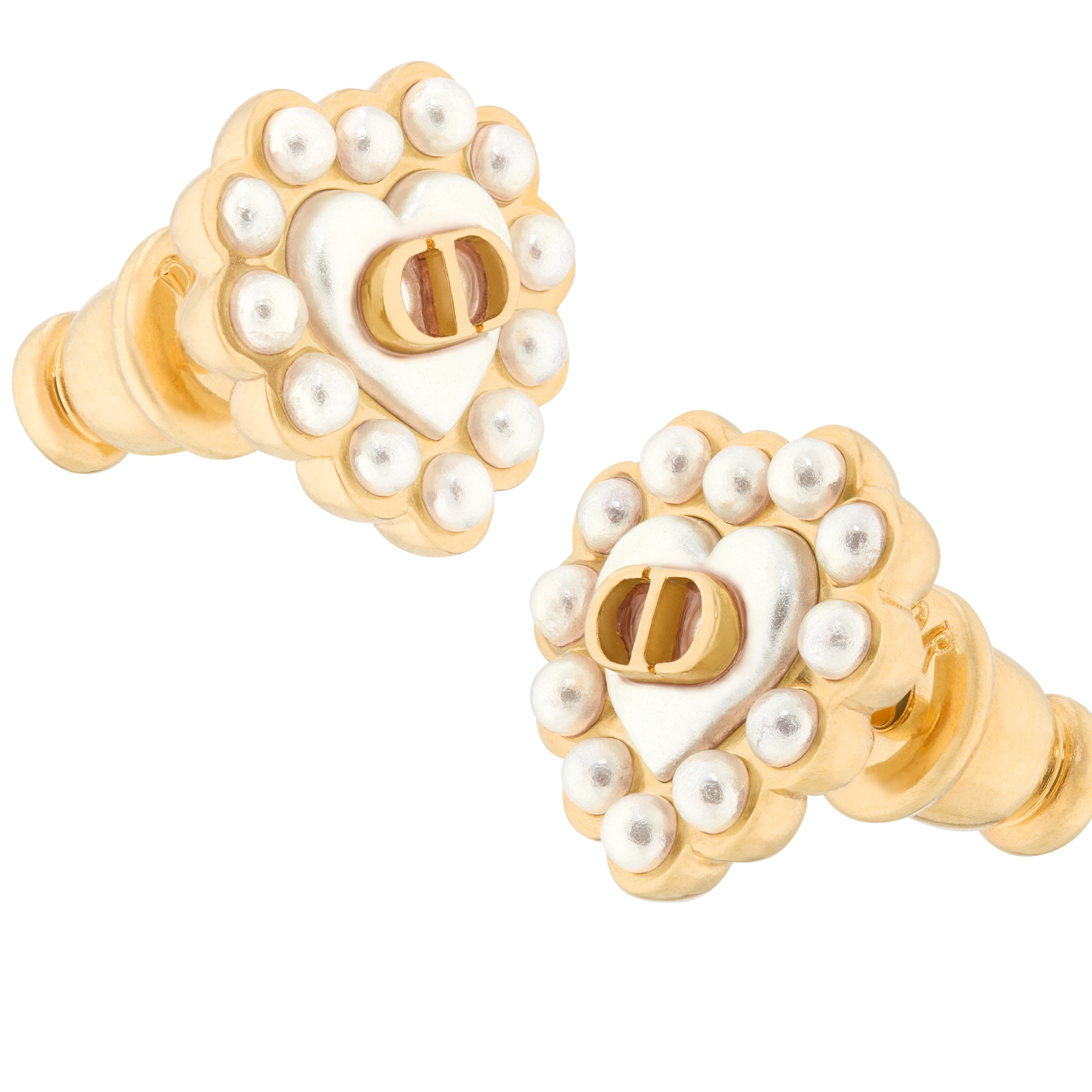 Petit CD Baroque Stud Earrings Gold-Finish Metal with White Resin ...