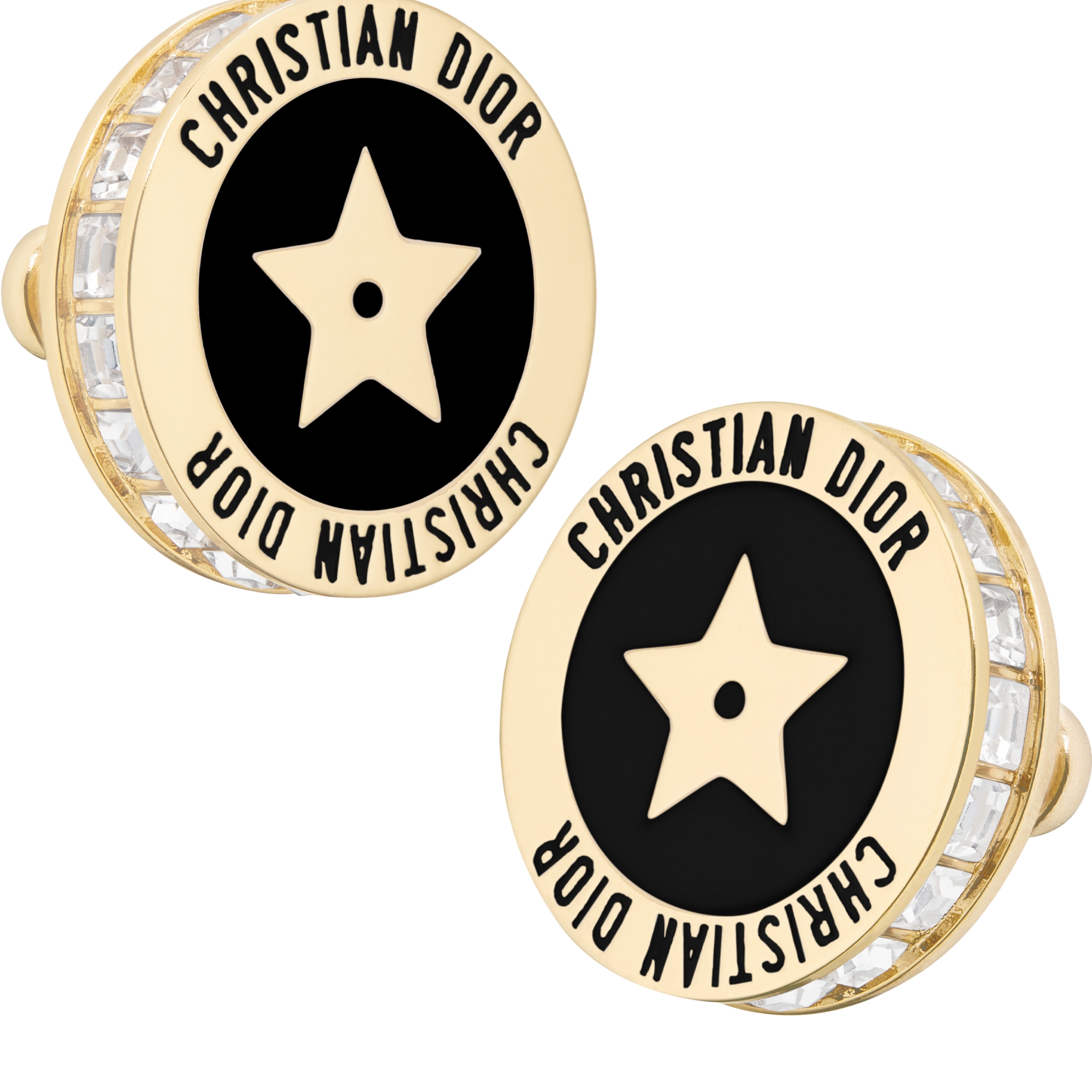 ต่างหู Dior Night Code โลหะเคลือบทอง คริสตัลระยิบระยับ และงานเคลือบสีดำ ...