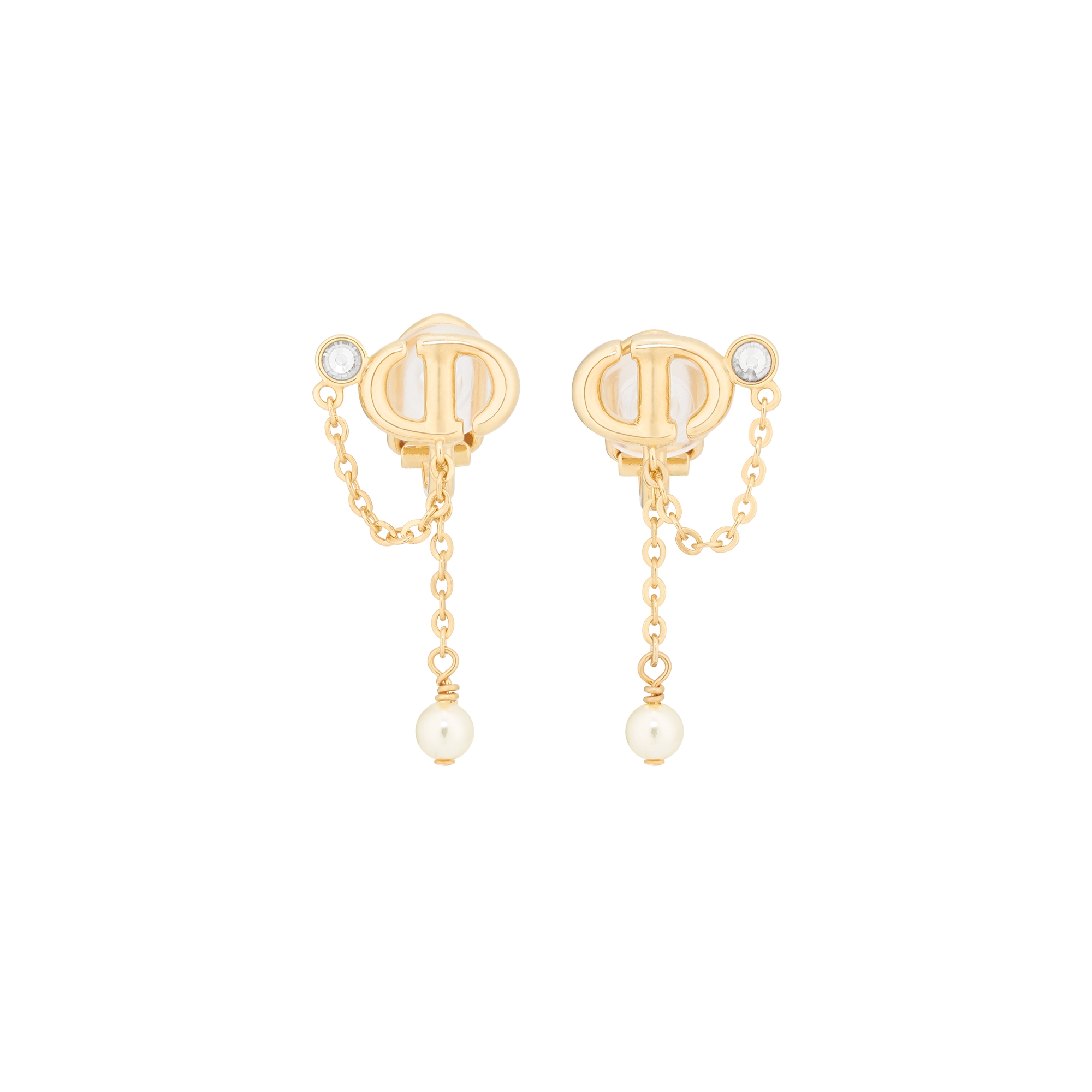 CD Navy Clip-On Earrings Gold-Finish Metal, White Resin Pearls and ...