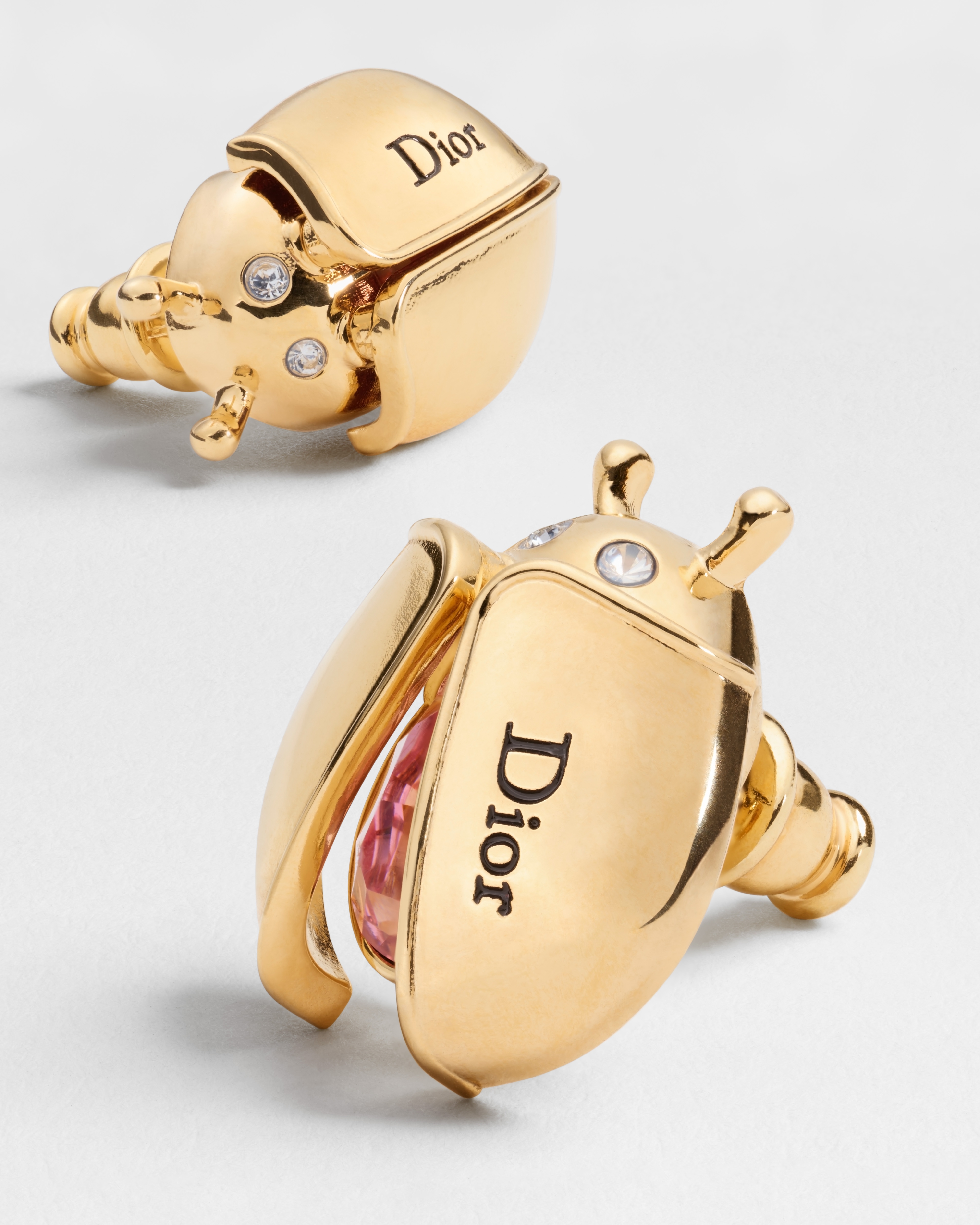 Pendientes Dior Lady Spark Metal dorado, cristales y cristal rosa | DIOR