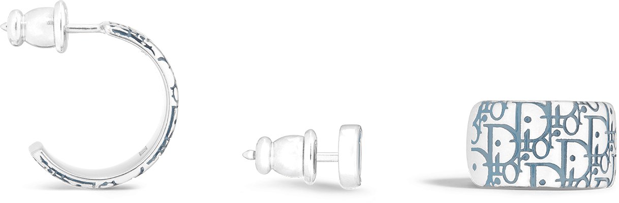 Dior Dior Oblique Earring Set Silver and Blue Resin Men