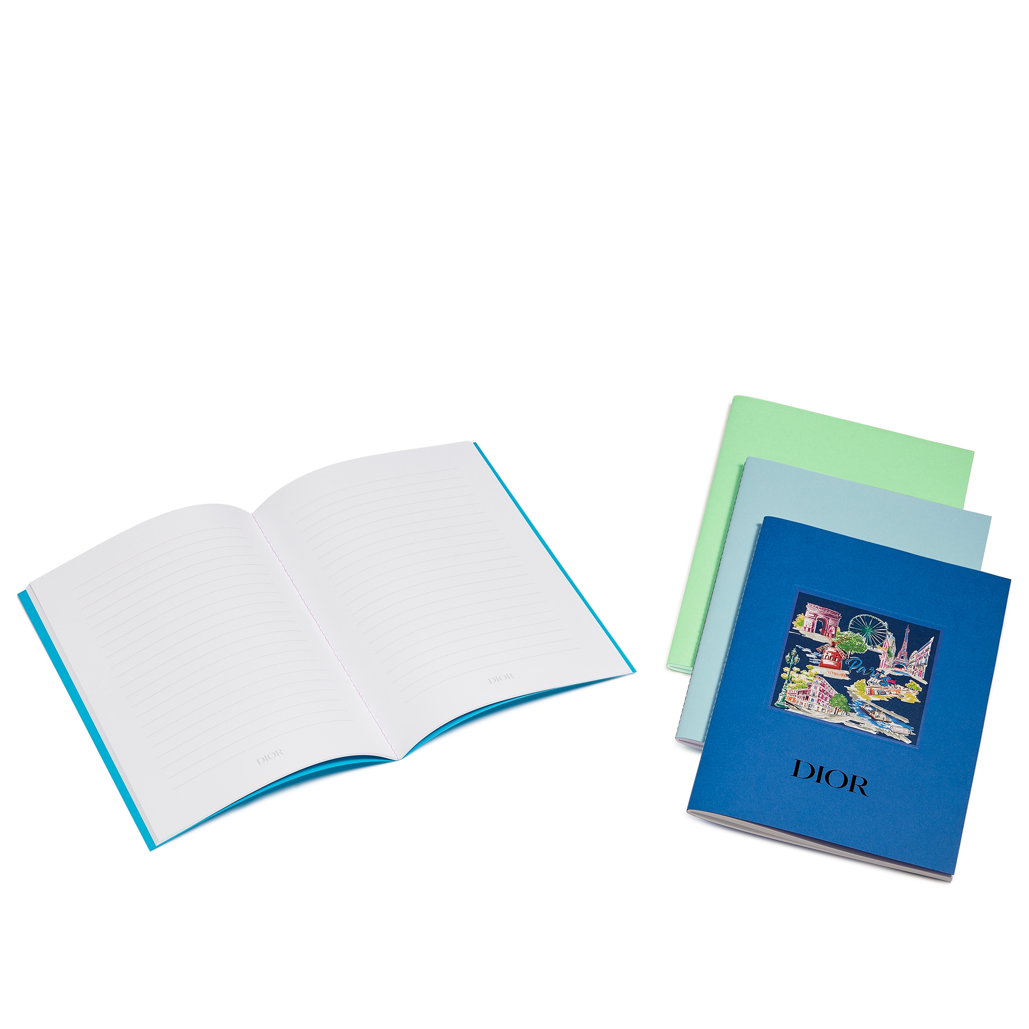 Set of Four Notebooks Blue and Green Soft Covers with Multicolor ...