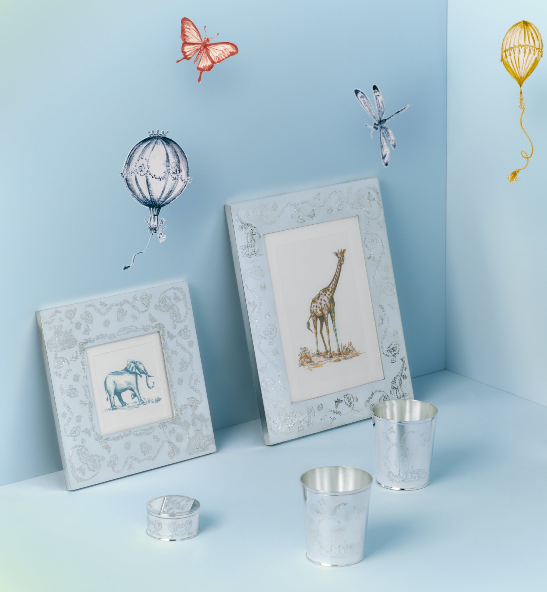 Cornice grande Metallo con finitura color argento, Toile de Jouy per ...