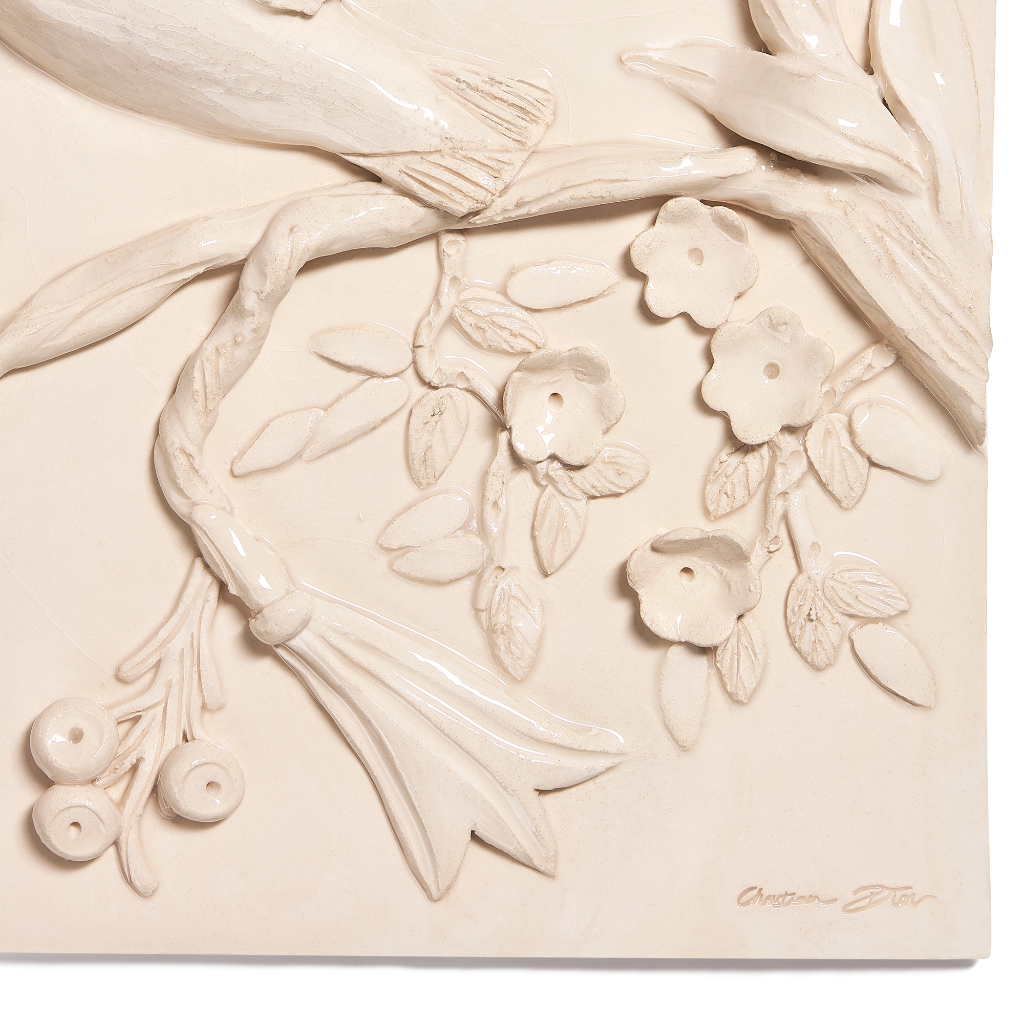 LIMITED EDITION Decorative Artwork Beige Ceramic with Bas-Relief Bird Motif | DIOR