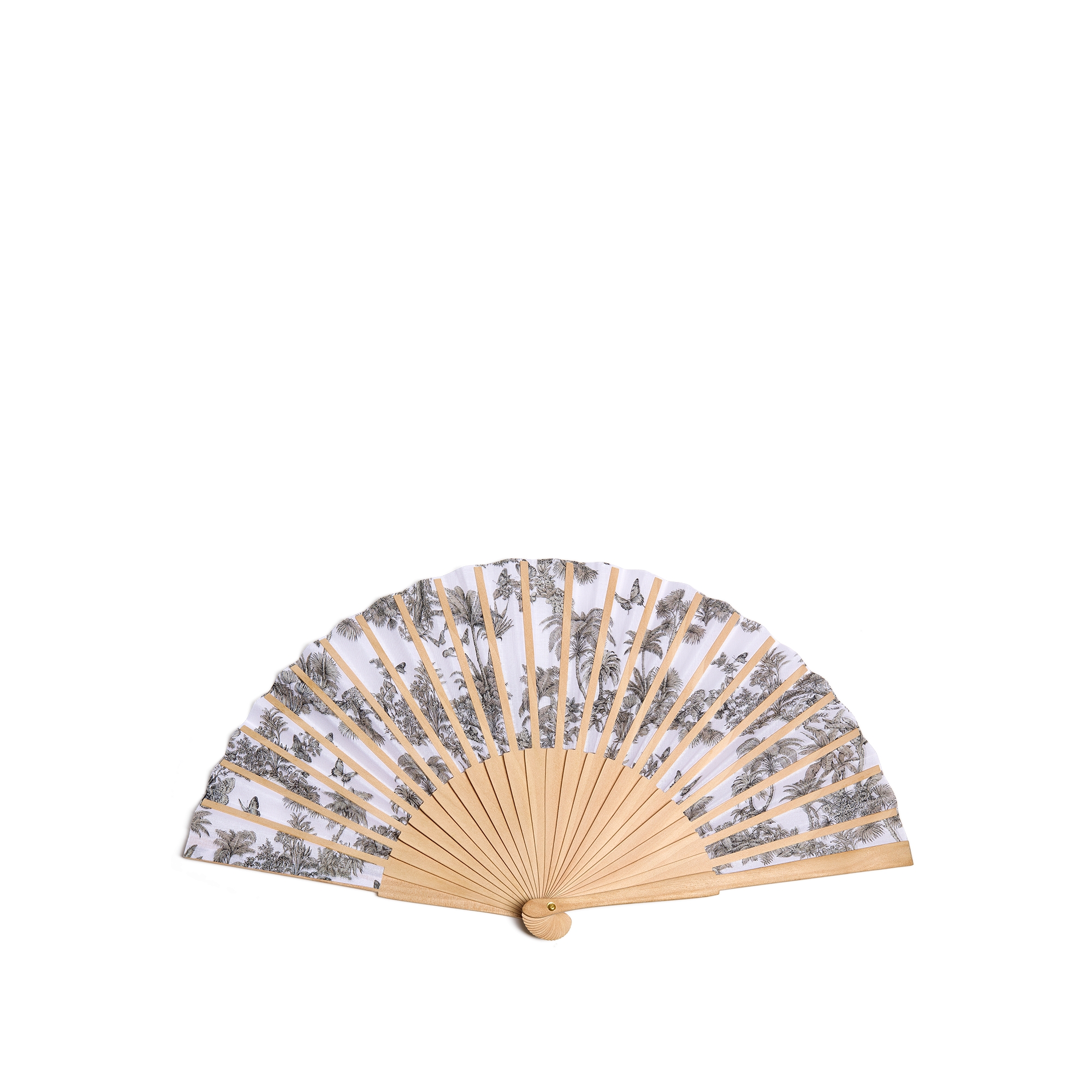 Ventaglio Legno di sicomoro e cotone con motivo Toile de Jouy Palms beige e bianco | DIOR