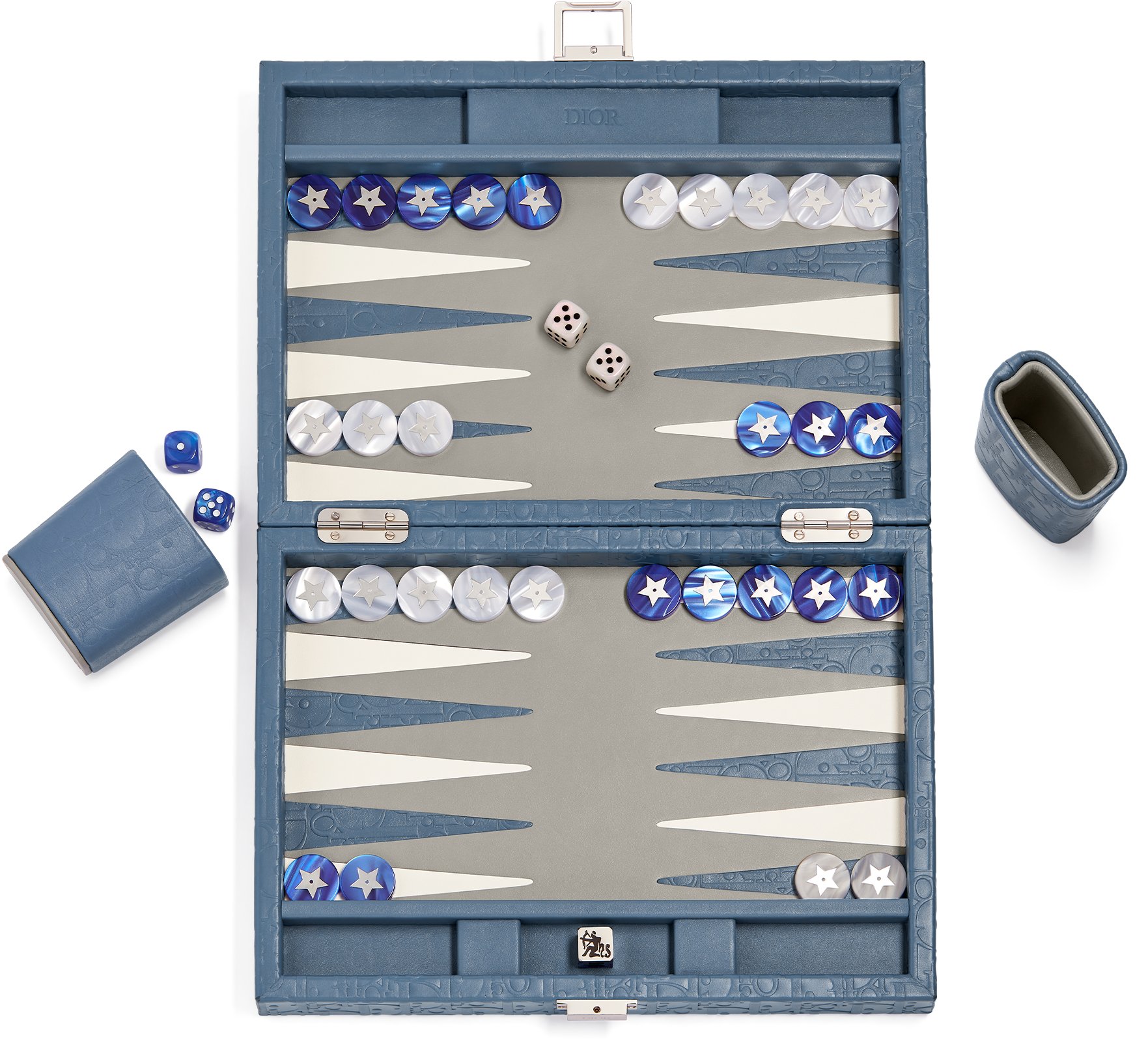 Set da backgammon piccolo in pelle Dior Oblique blu | DIOR