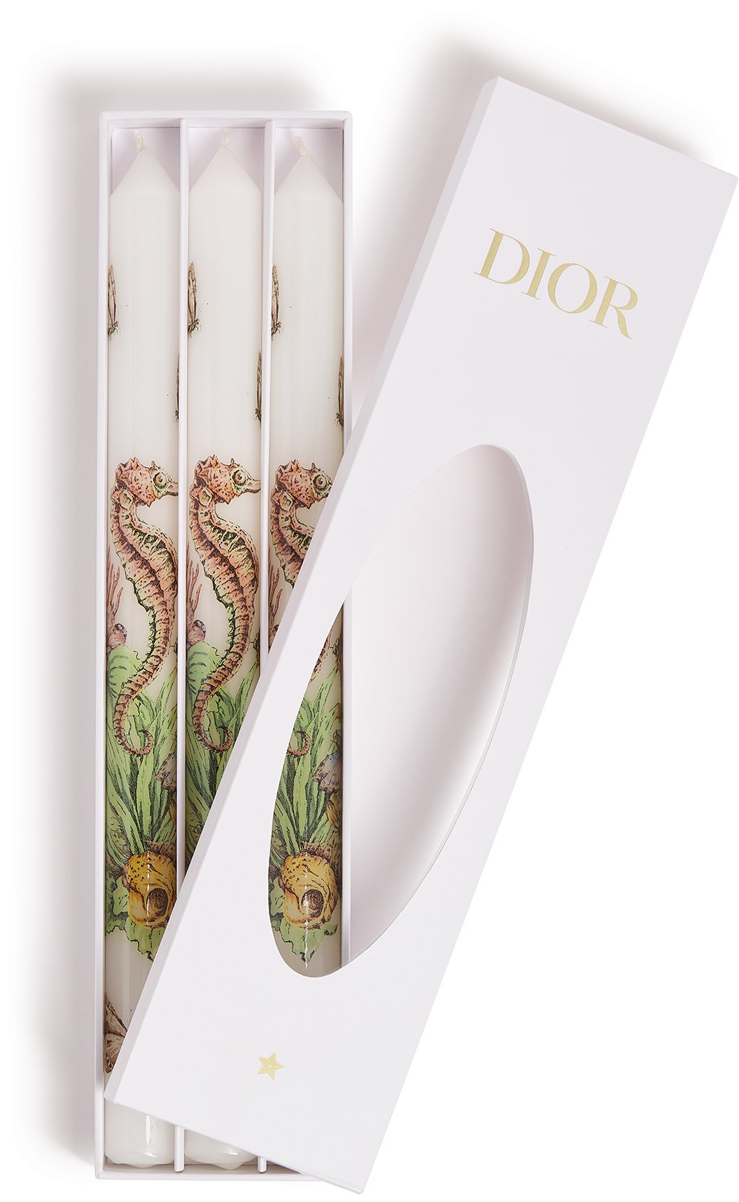 Set of Three Tapered Candles White Wax with Multicolor Dior Cabinet de ...