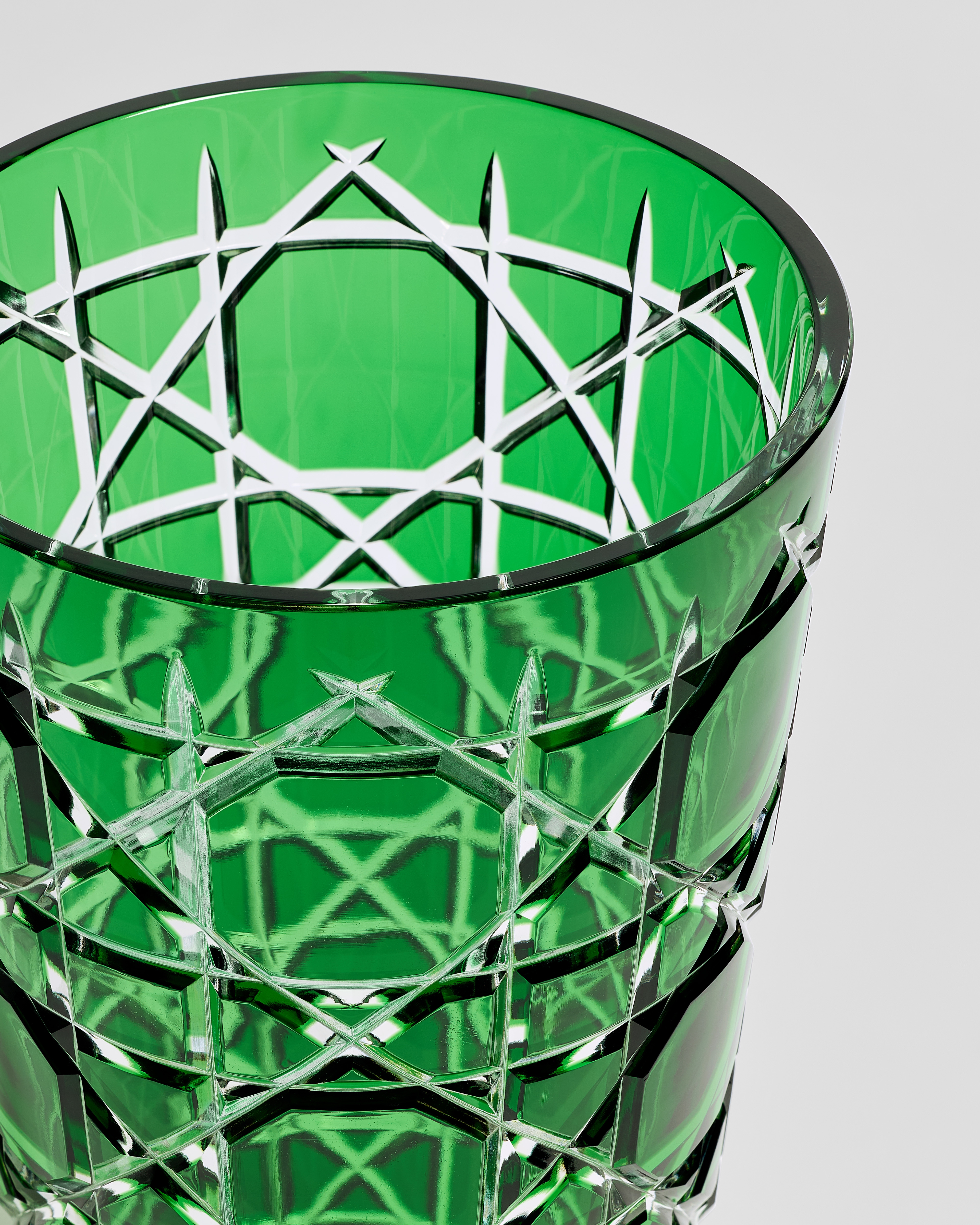 Conical Vase Transparent Deep Green Crystal with Cannage Motif | DIOR