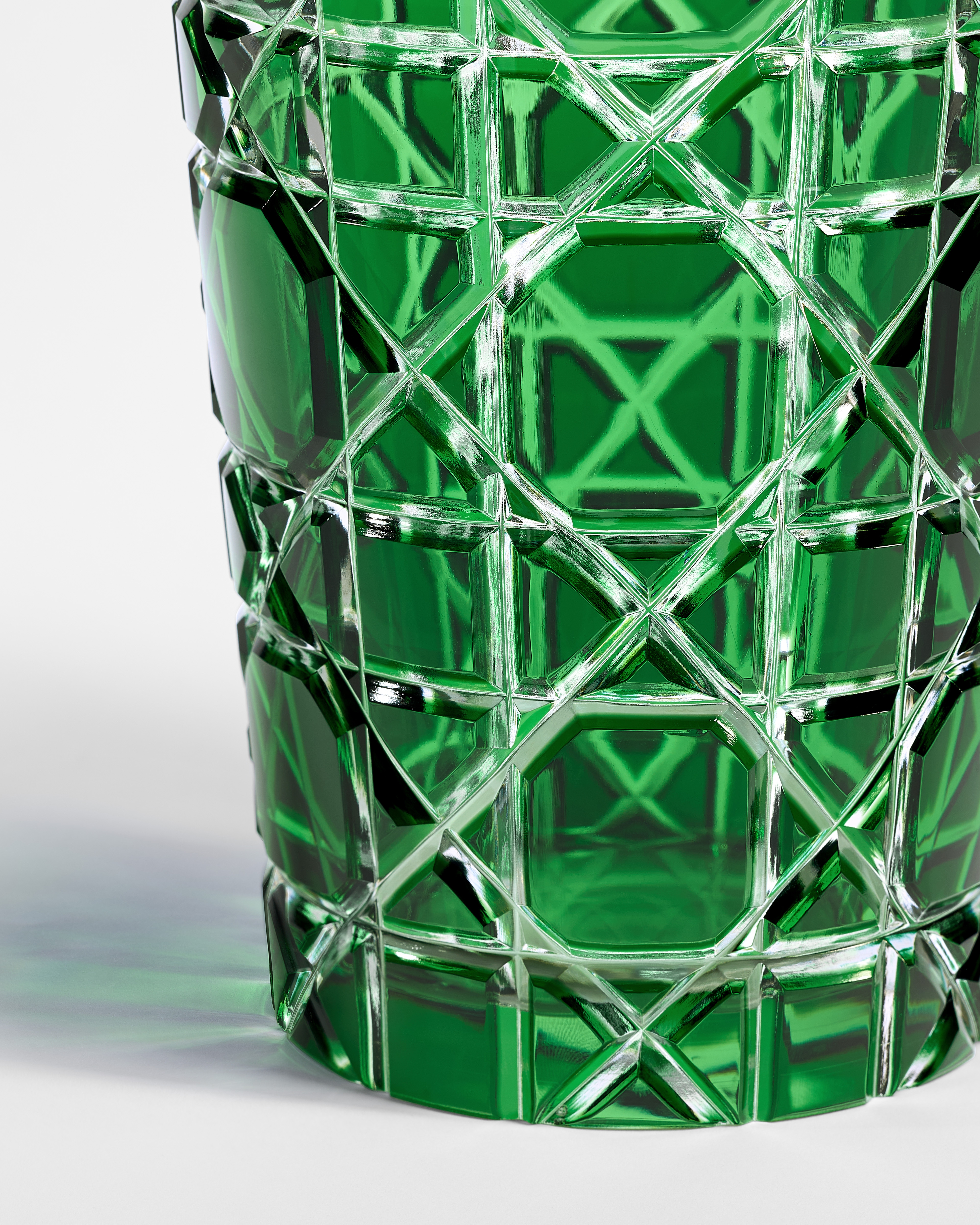 Conical Vase Transparent Deep Green Crystal with Cannage Motif | DIOR