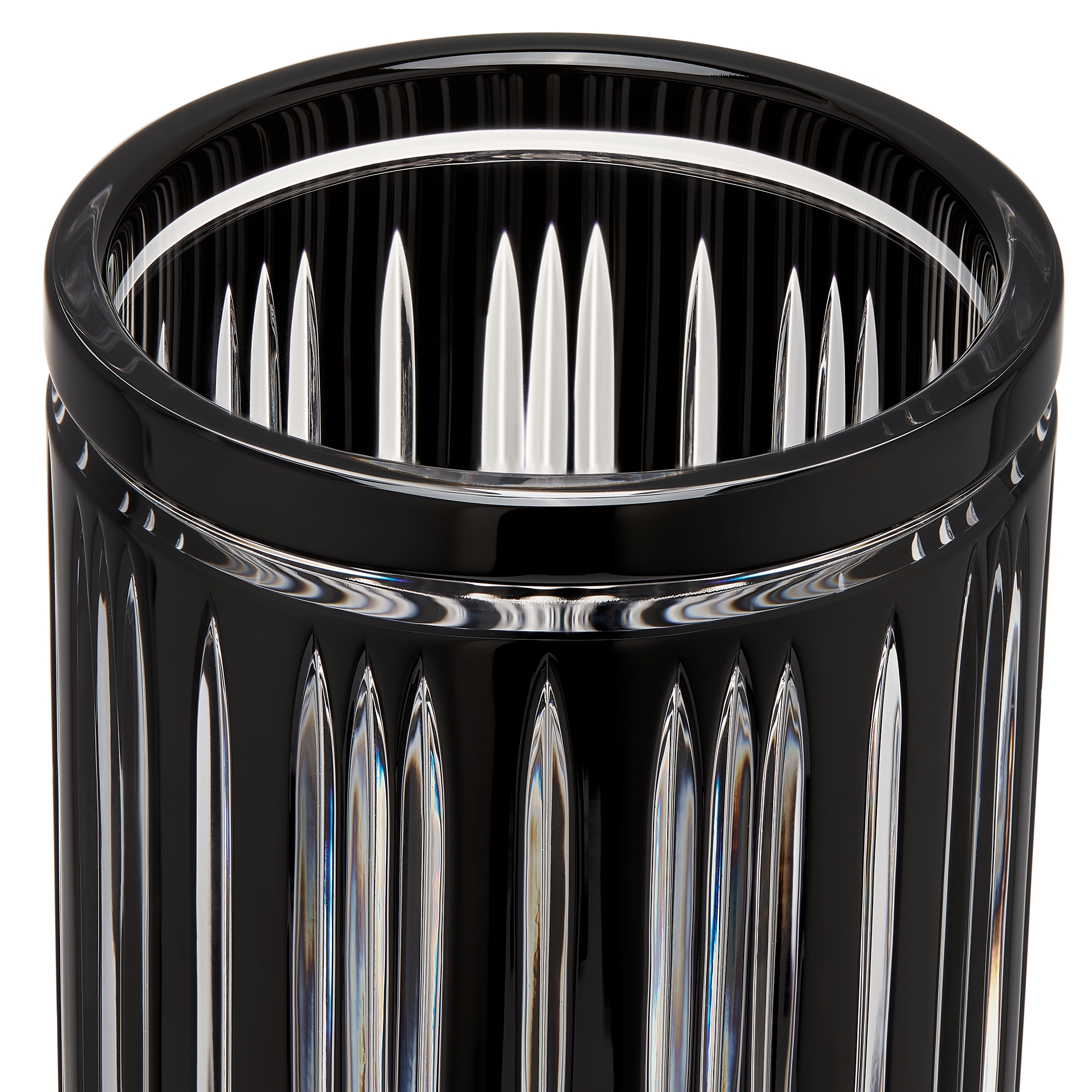 Cylindrical Vase Transparent Black Crystal with Stripe Motif | DIOR