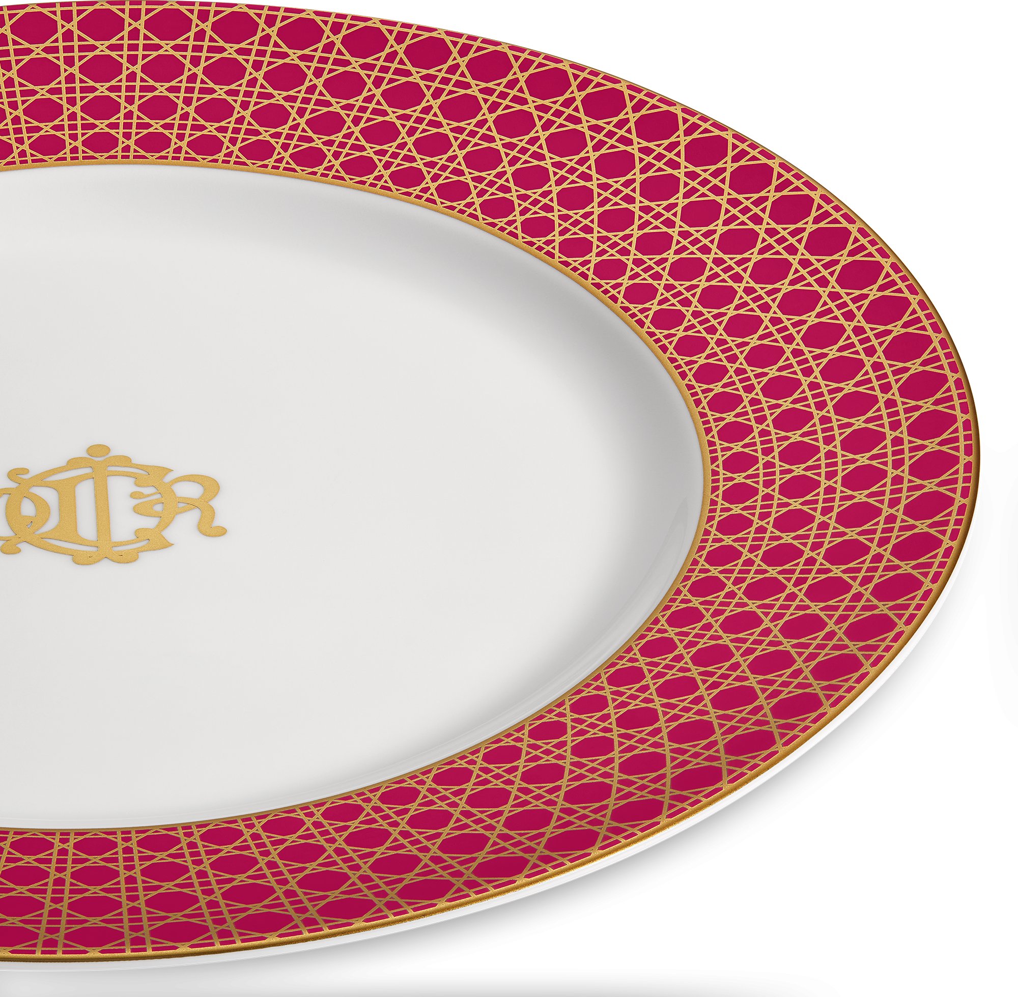 Plato llano Porcelana de Limoges blanca con motivo Cannage en rojo y ...