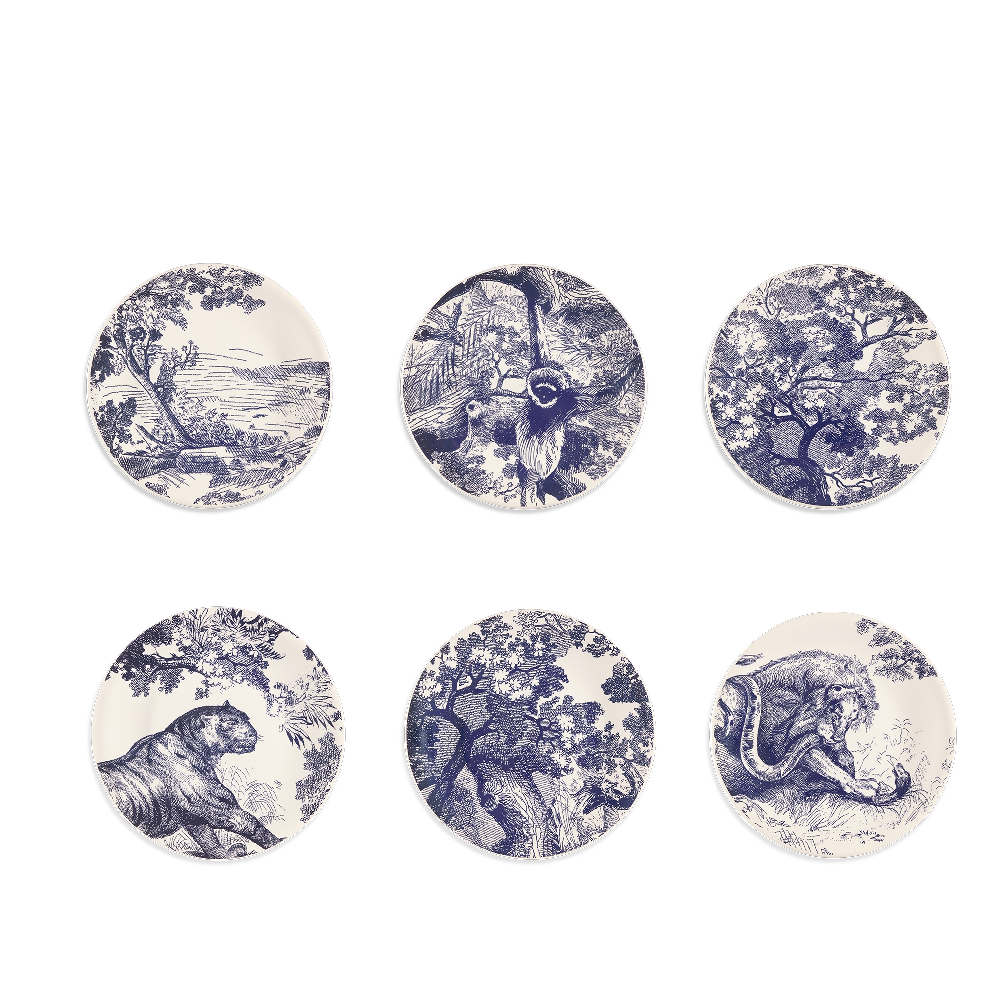 Set of Six Dessert Plates Toile de Jouy, Blue | DIOR