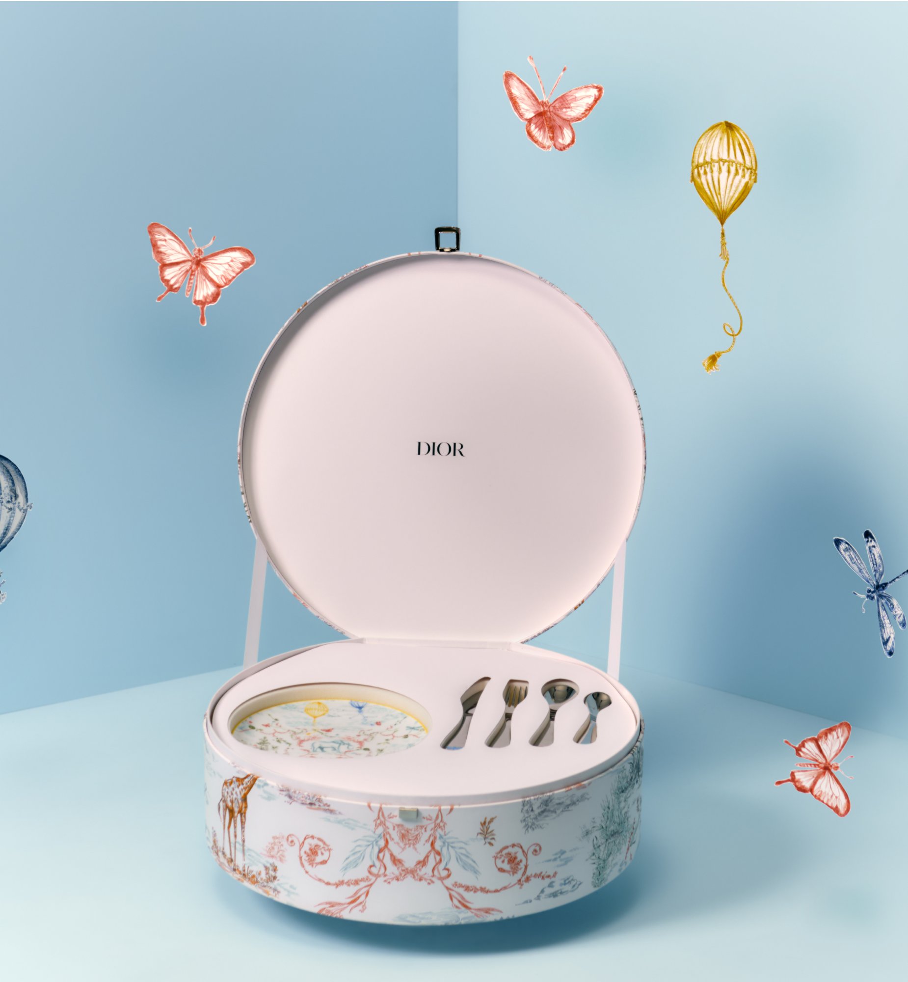 Plate Set and 4 Cutlery Items Multicolor Toile de Jouy Kids | DIOR