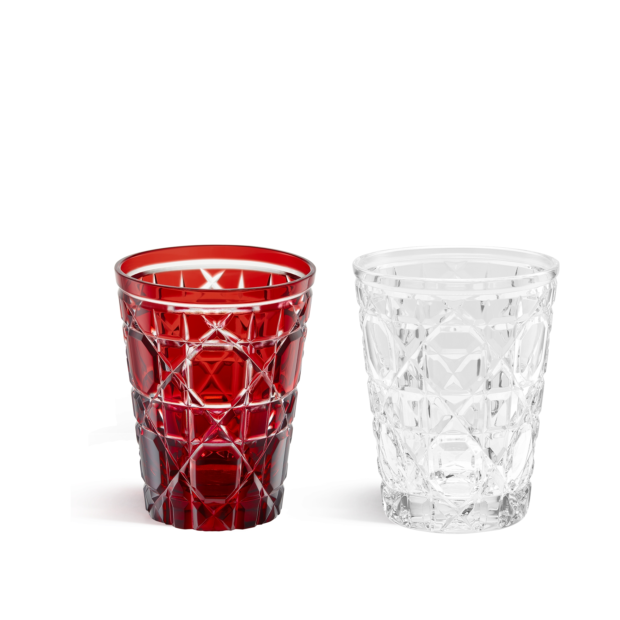 Set of Two Water Glasses Red Crystal with Cannage Motif | DIOR