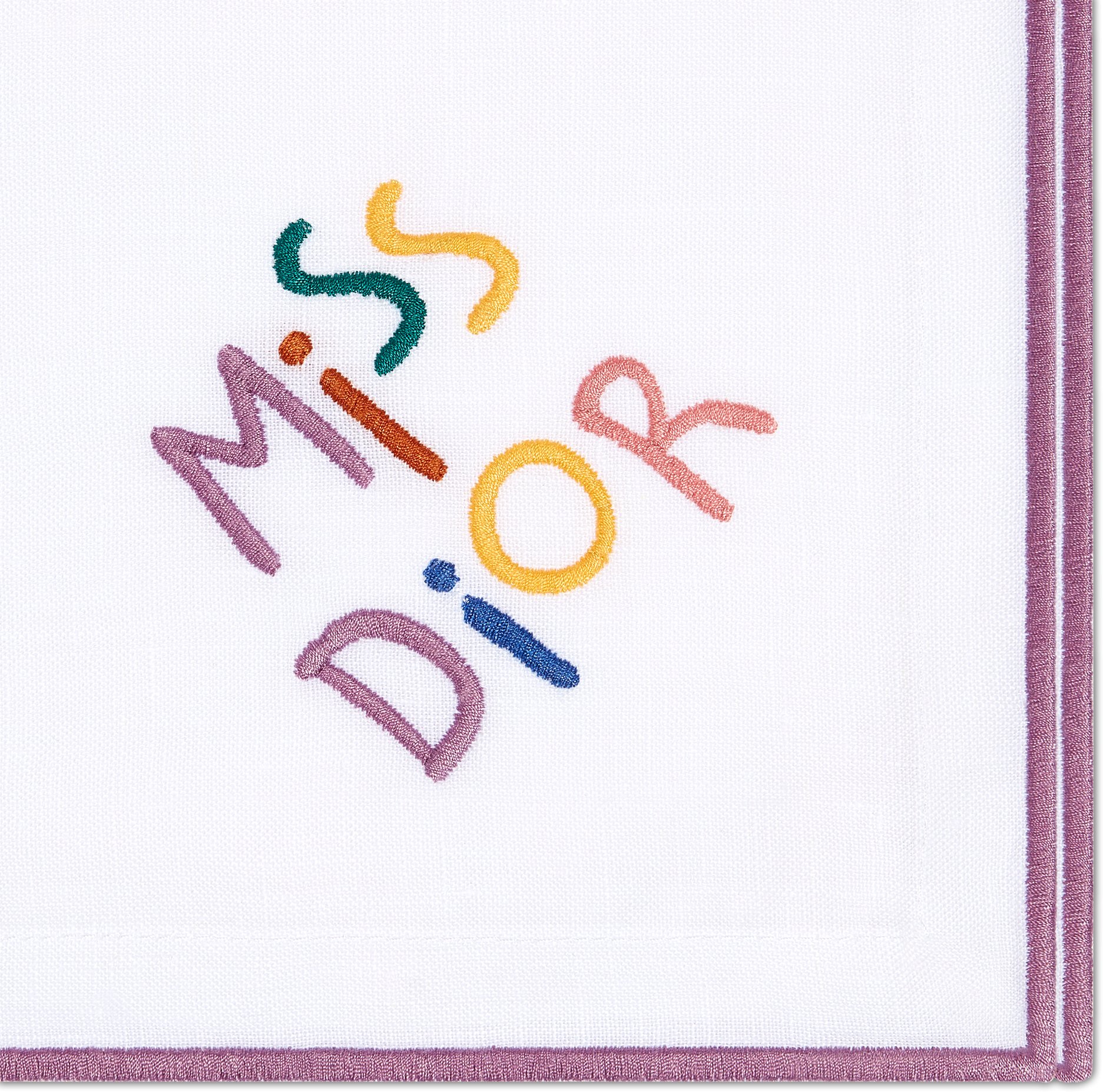 Set of Six Napkins White Linen Embroidered with Different Multicolor ...